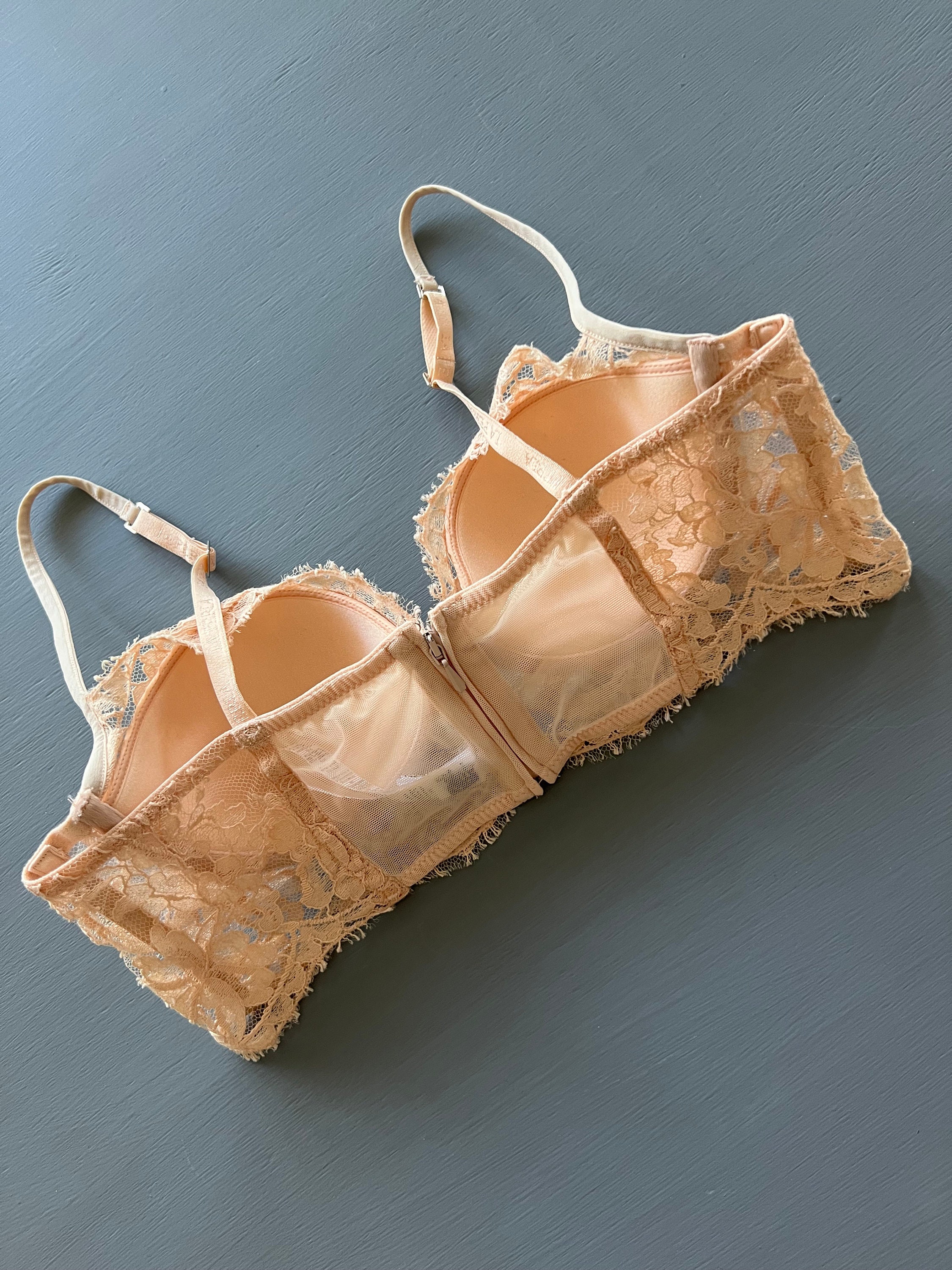 Vintage La Perla Mesh Lace Balcony Bra, Beige Half Cup Bralette, Floral ...