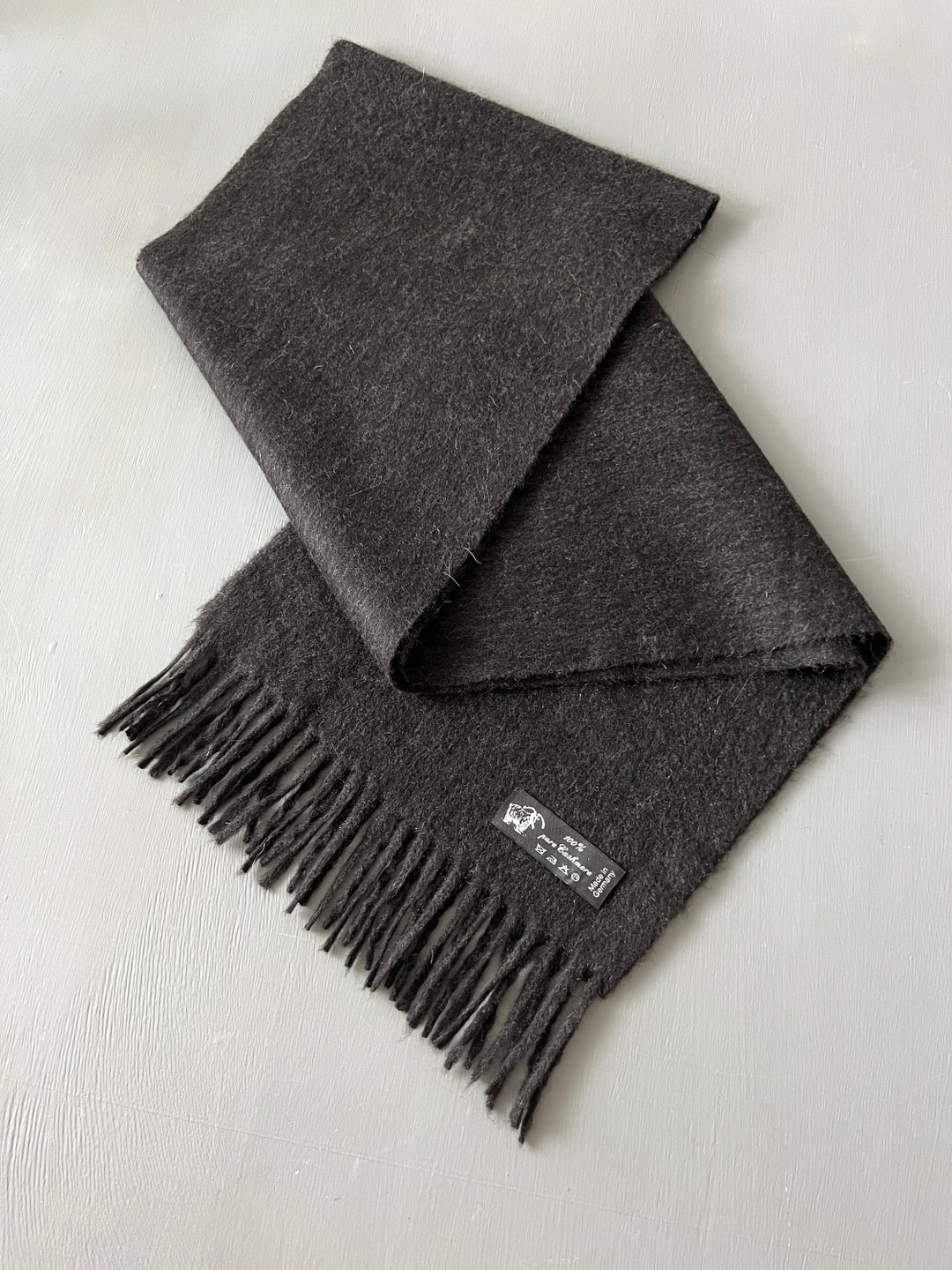 Vtg 100% Cashmere Scarf, Made in Germany Dark Gray Fringed Scarf, Wet ...