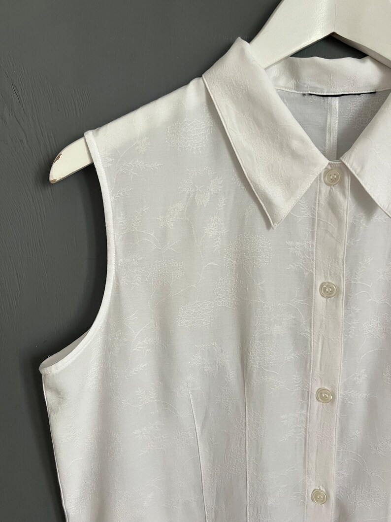 Vtg All Embroidered Blouse White Viscose Ladies Shirt Collared ...