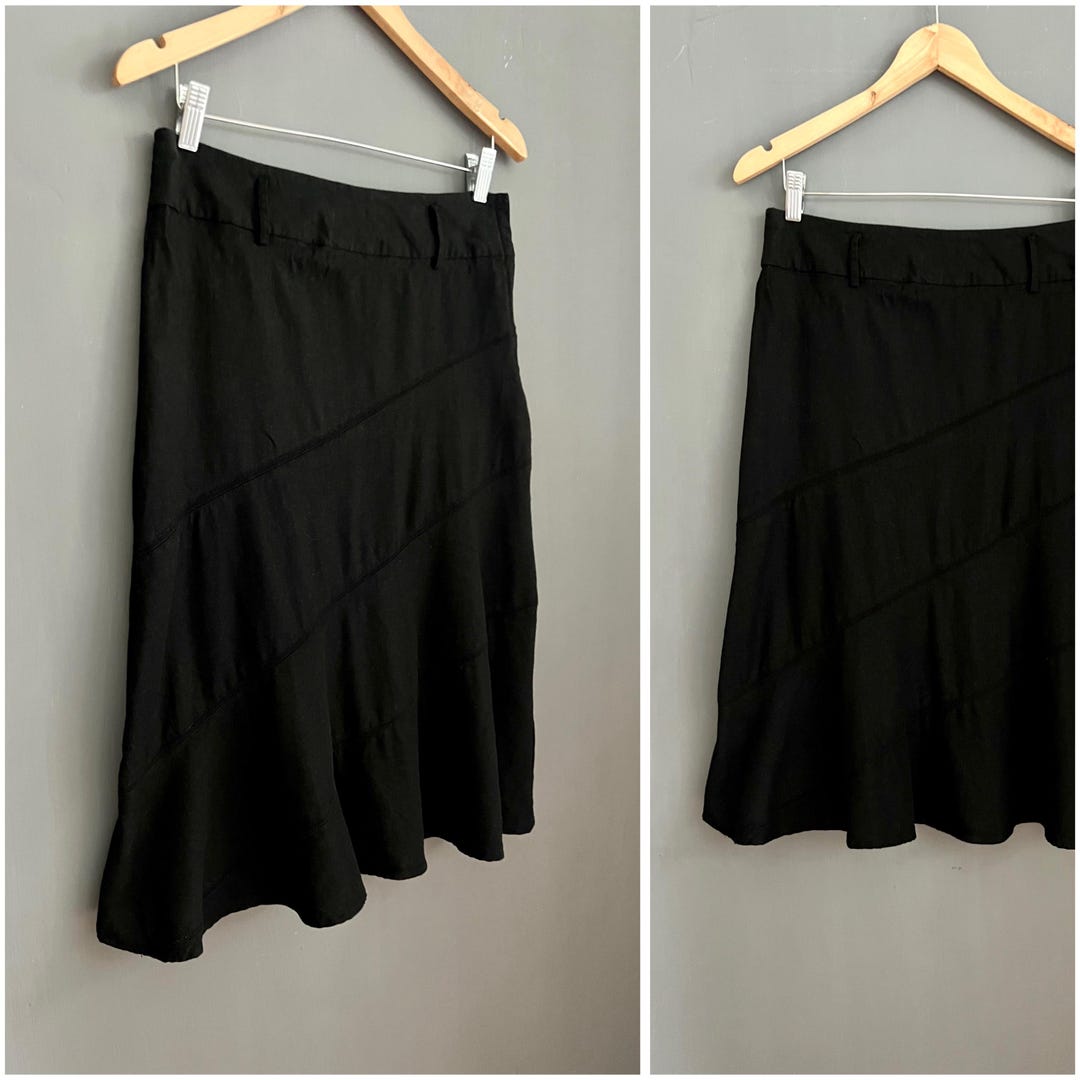 Vtg Y2K 2000’s New Look Sweet Linen Tiered MIDI Skirt Black Side ...