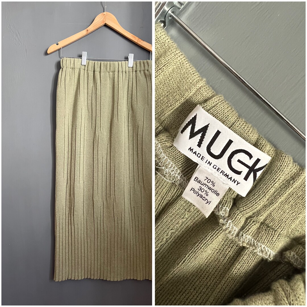 Vtg 90s MUCK Cotton Blend Soft Rib Knit Midi Maxi Skirt, Pistachio ...