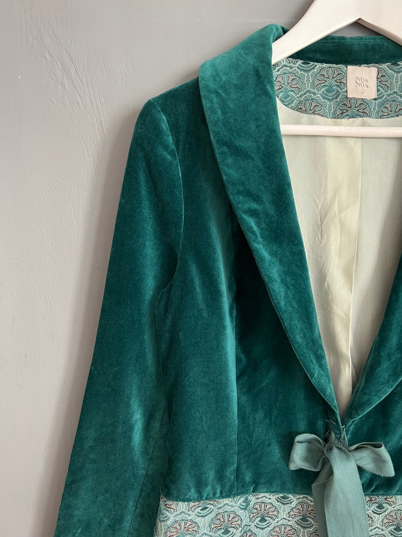 Vintage Noa Noa Velour Silk Jacket Emerald Green Deep V-neck Rolled ...