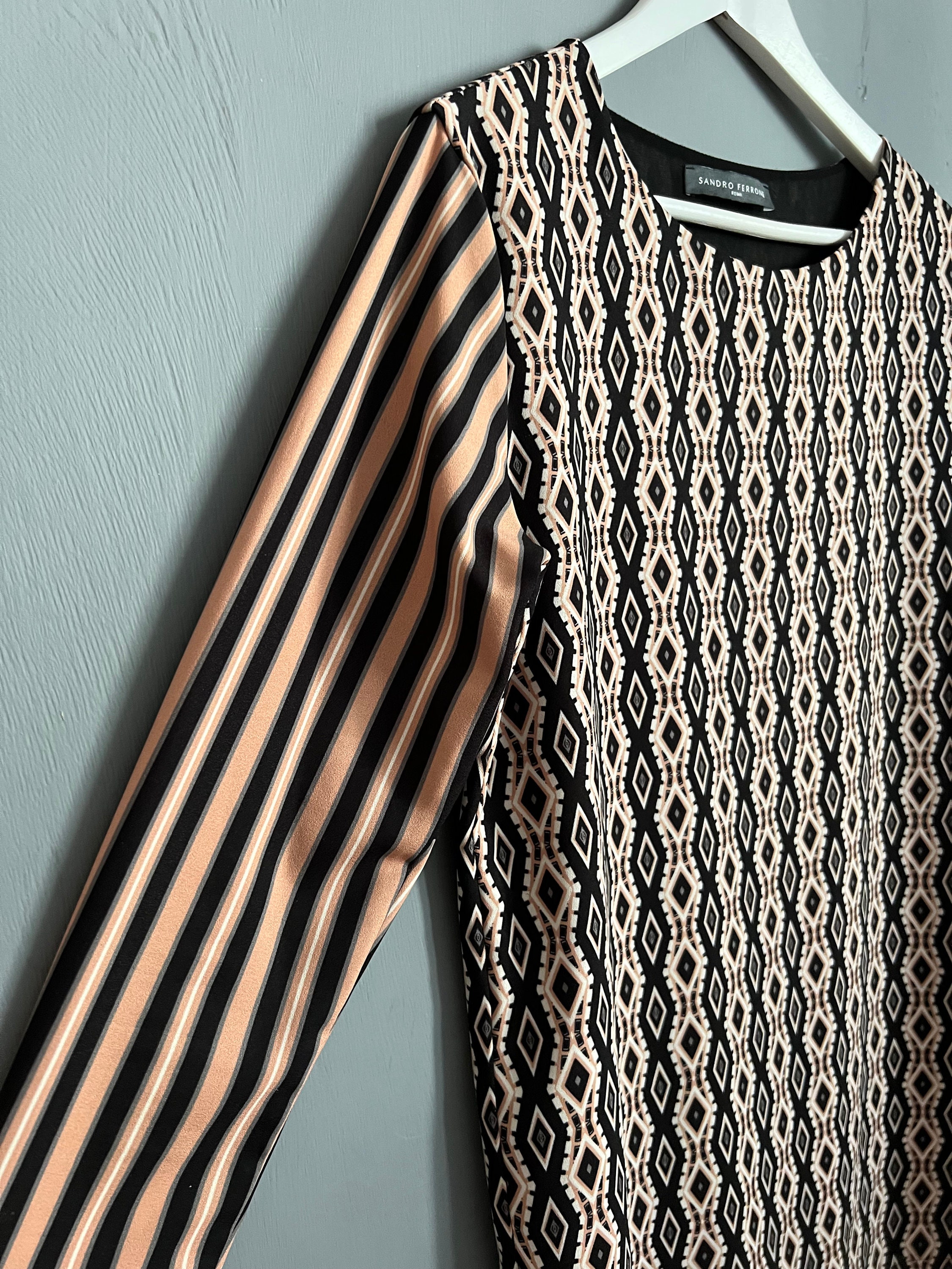 Vintage Sandro Ferrone Roma Straight Dress Geometric Rhombus Striped ...