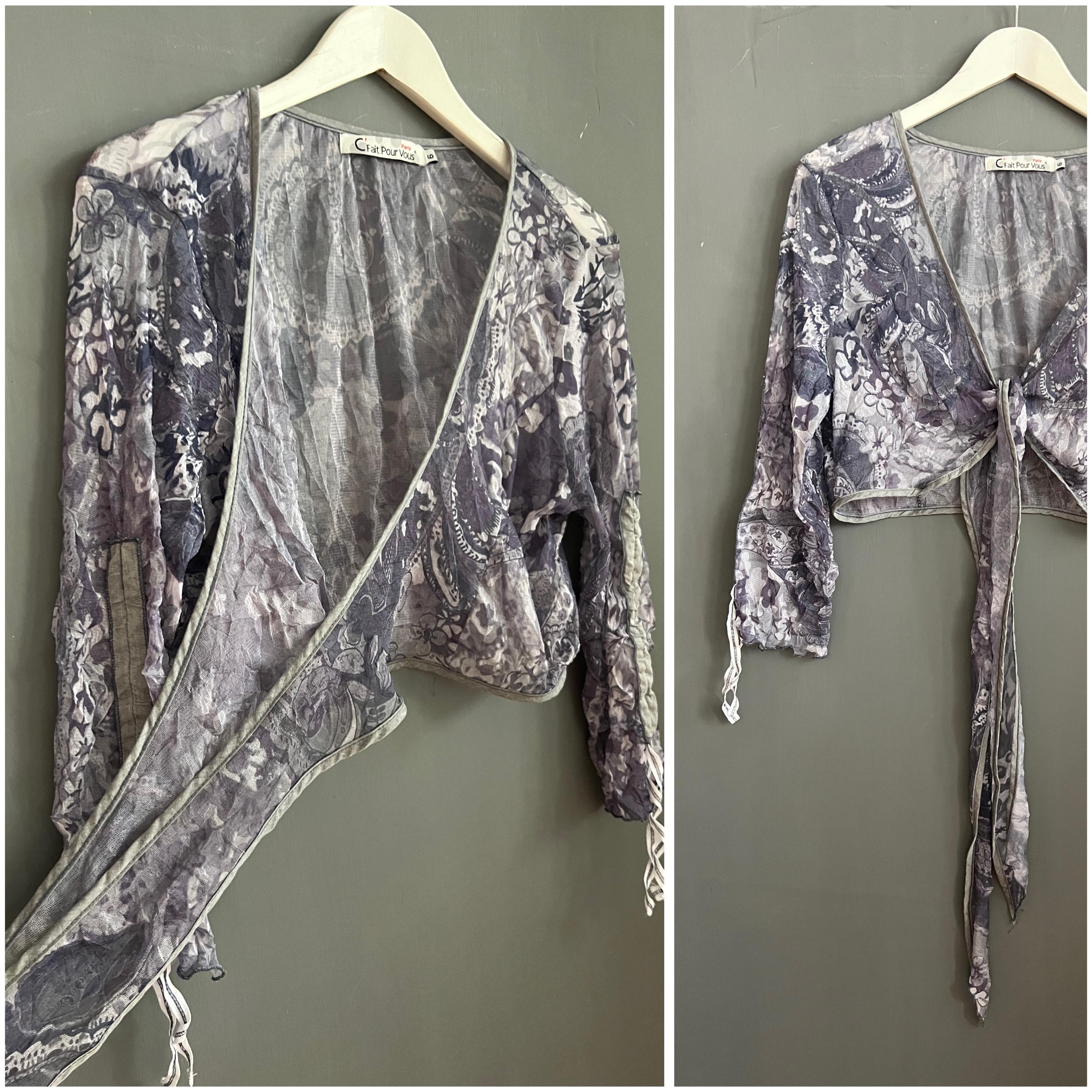 Vtg Sweet Mesh Top Abstract Print Gray White Polyester Translucent ...