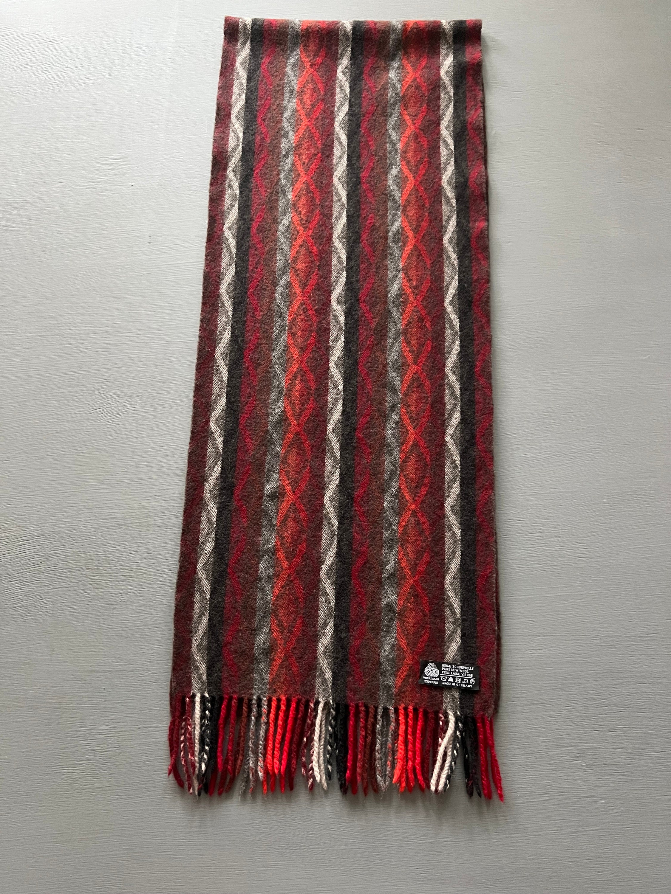Vintage Made in Germany Pure New Wool Scarf, Geometric Print Red Black ...