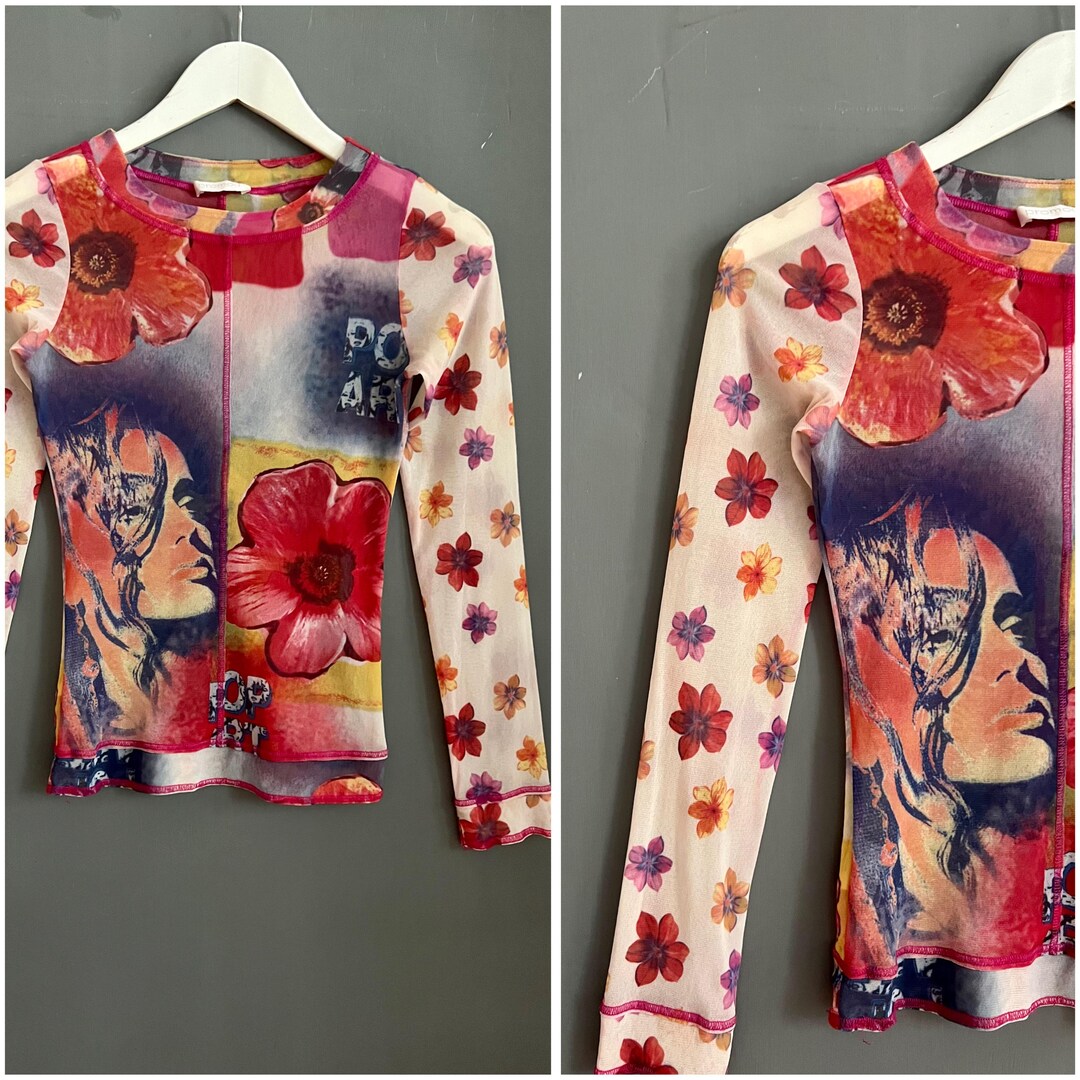 Vtg Y2K 2000’s Pop Art Sweet Colorful Mesh Top Fuchsia Red Lilac Blue ...