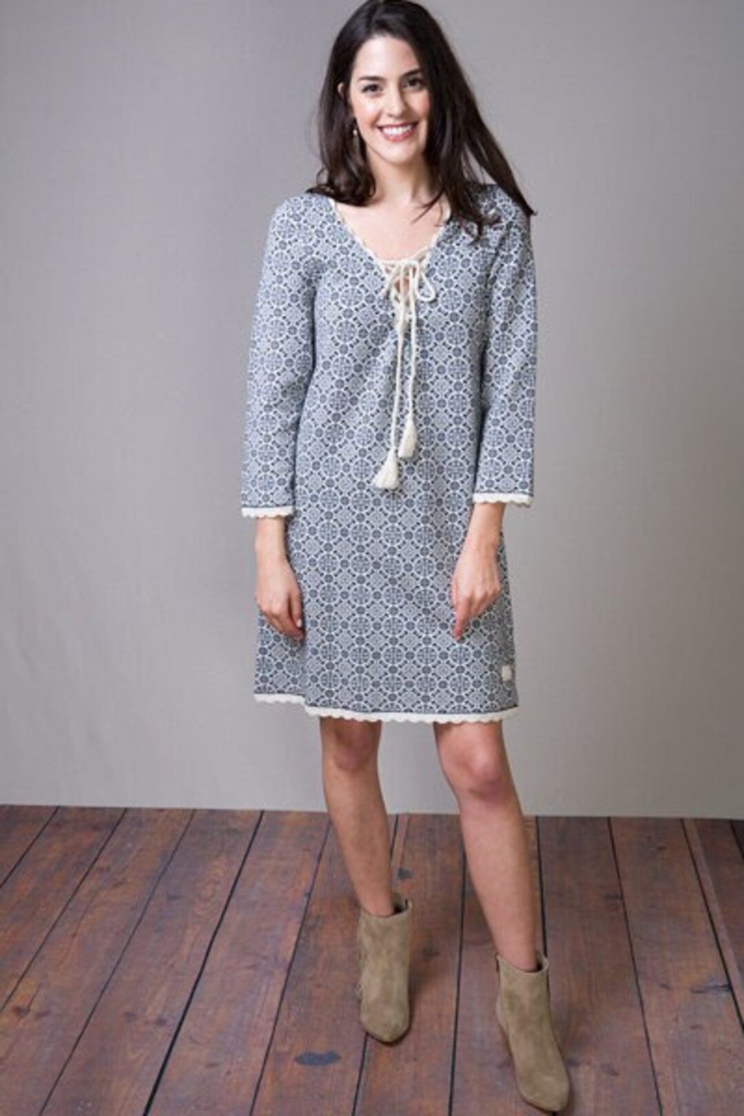Vtg Odd Molly 100% Cotton Knitted Mini Dress, Black and White Ethnic ...