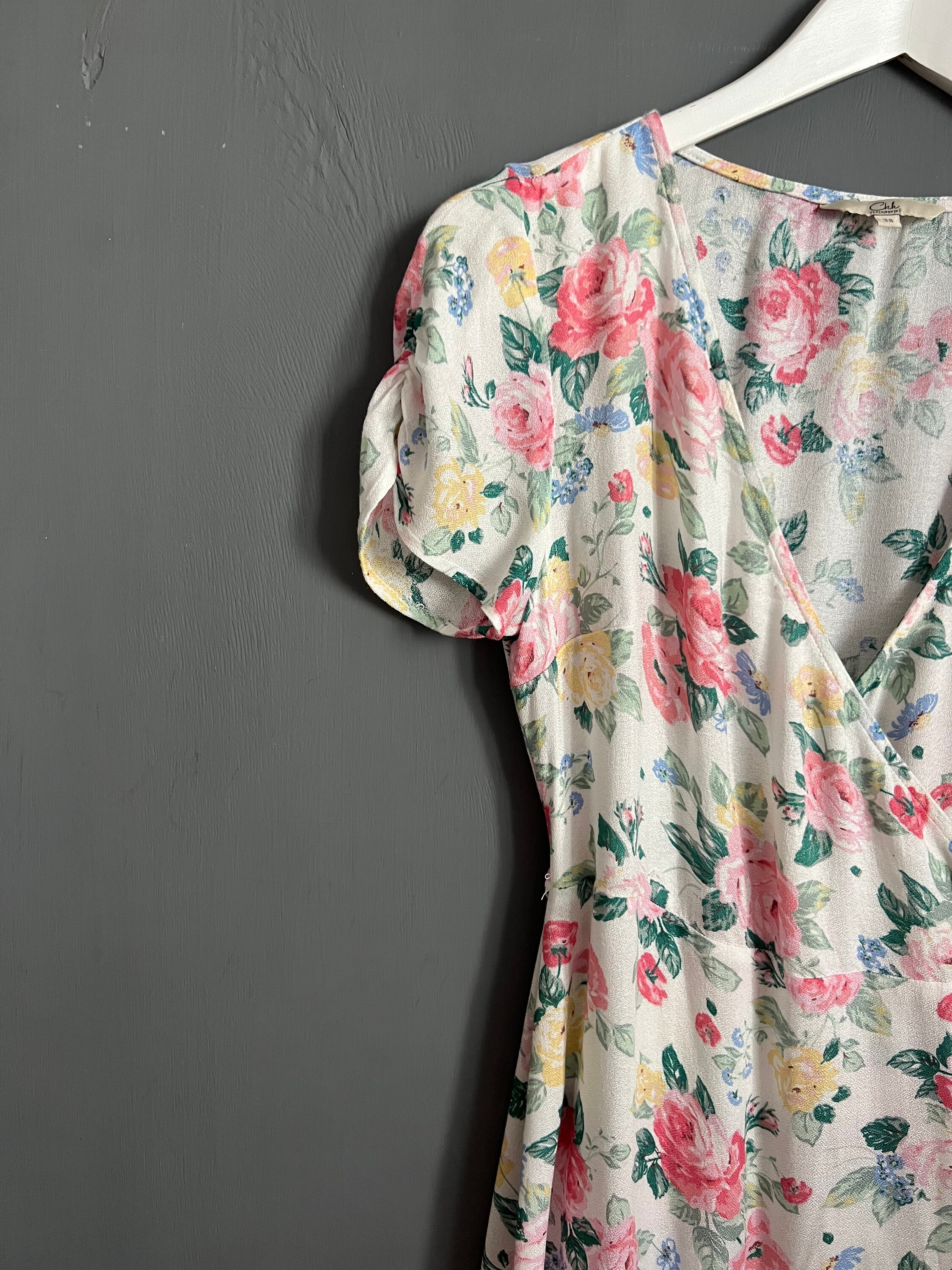 Vtg Clockhouse Wrap Dress Watercolor Pink Blue Green Yellow White All ...