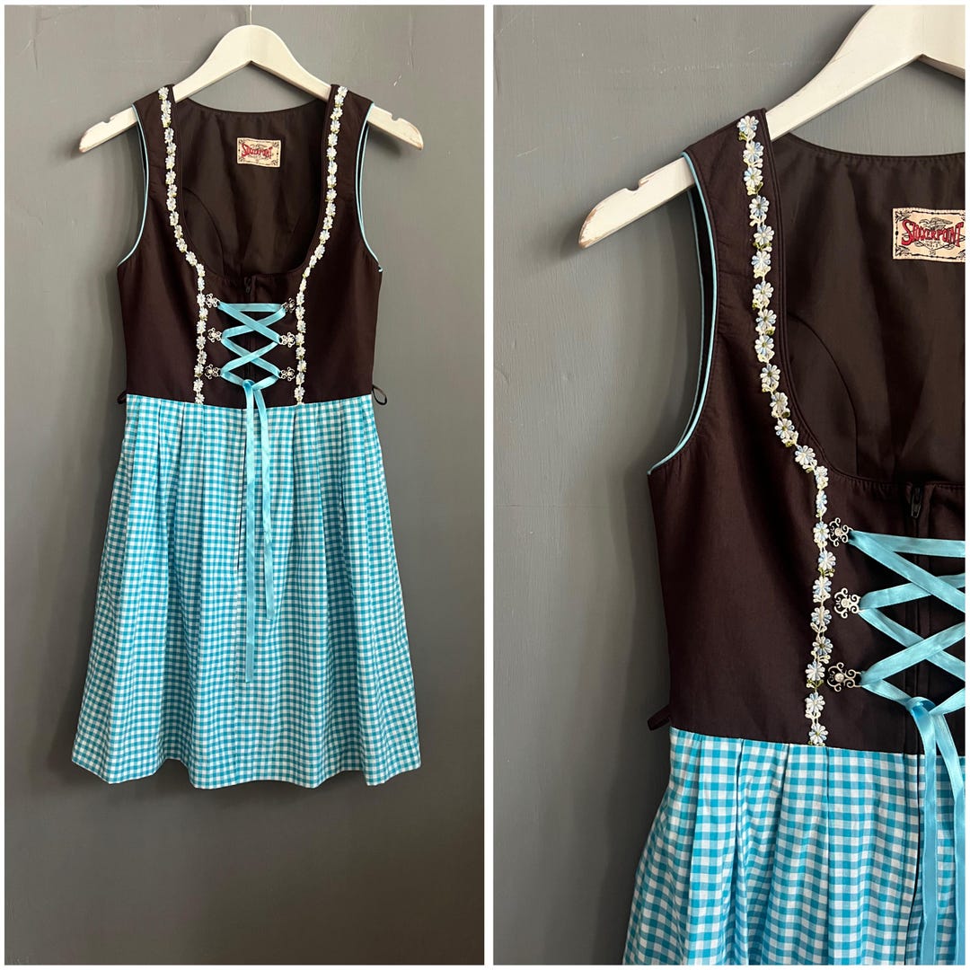 Vtg Stockerpoint Sweet Trachten MIDI Dress & Apron Baby Blue White ...