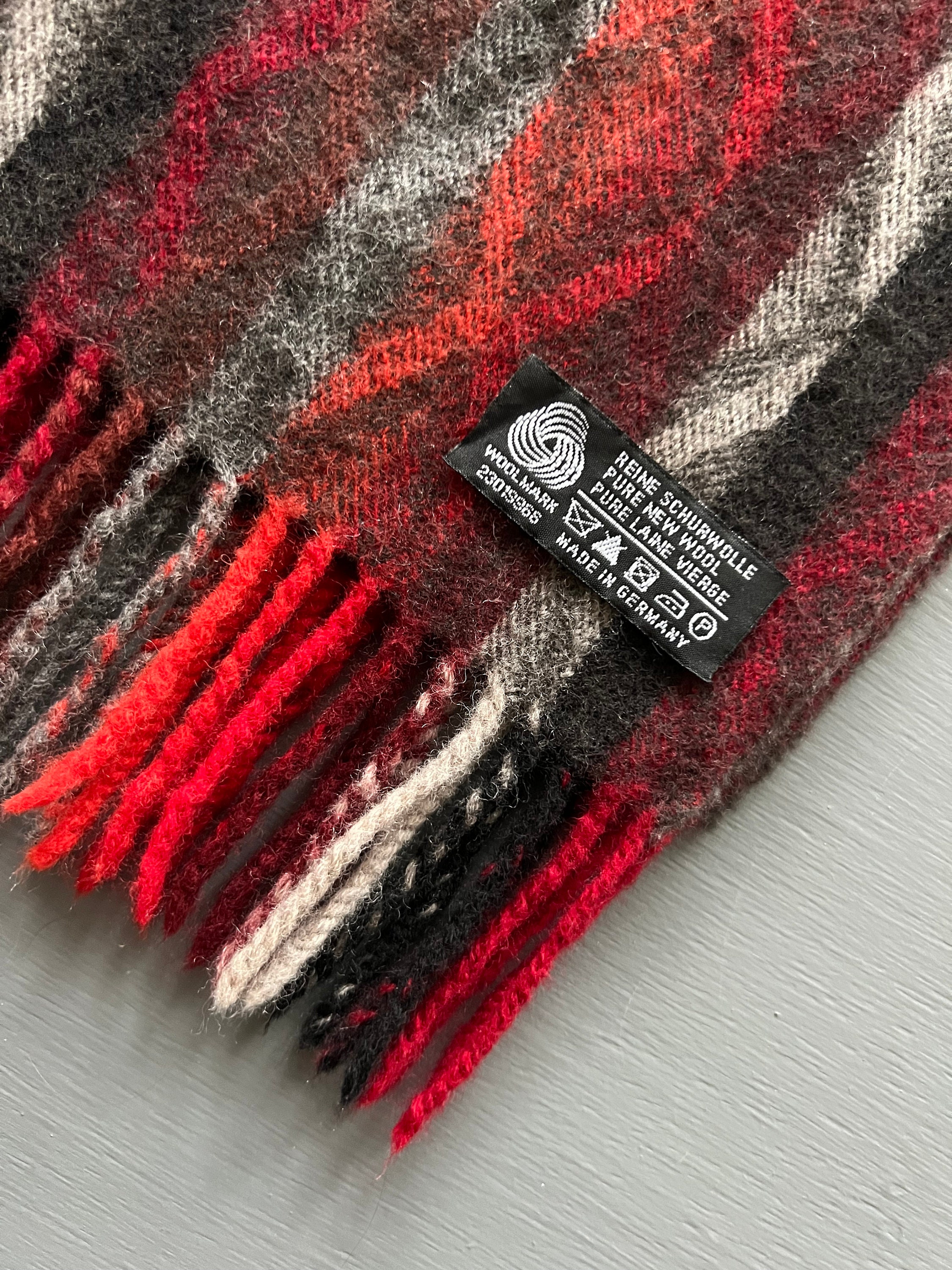 Vintage Made in Germany Pure New Wool Scarf, Geometric Print Red Black ...