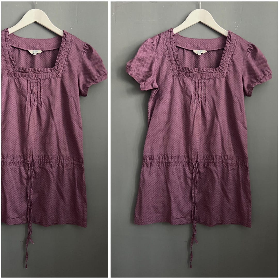 Vtg Fat Face Sweet Tunic Purple Lilac Cotton Ladies Shirt Square Neck ...