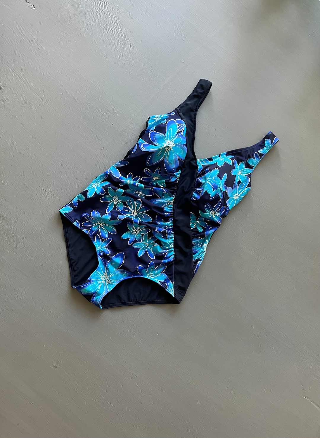 Vtg Deadstock Active One Peace Flower Swimsuit, Dark Blue Baby Blue and ...