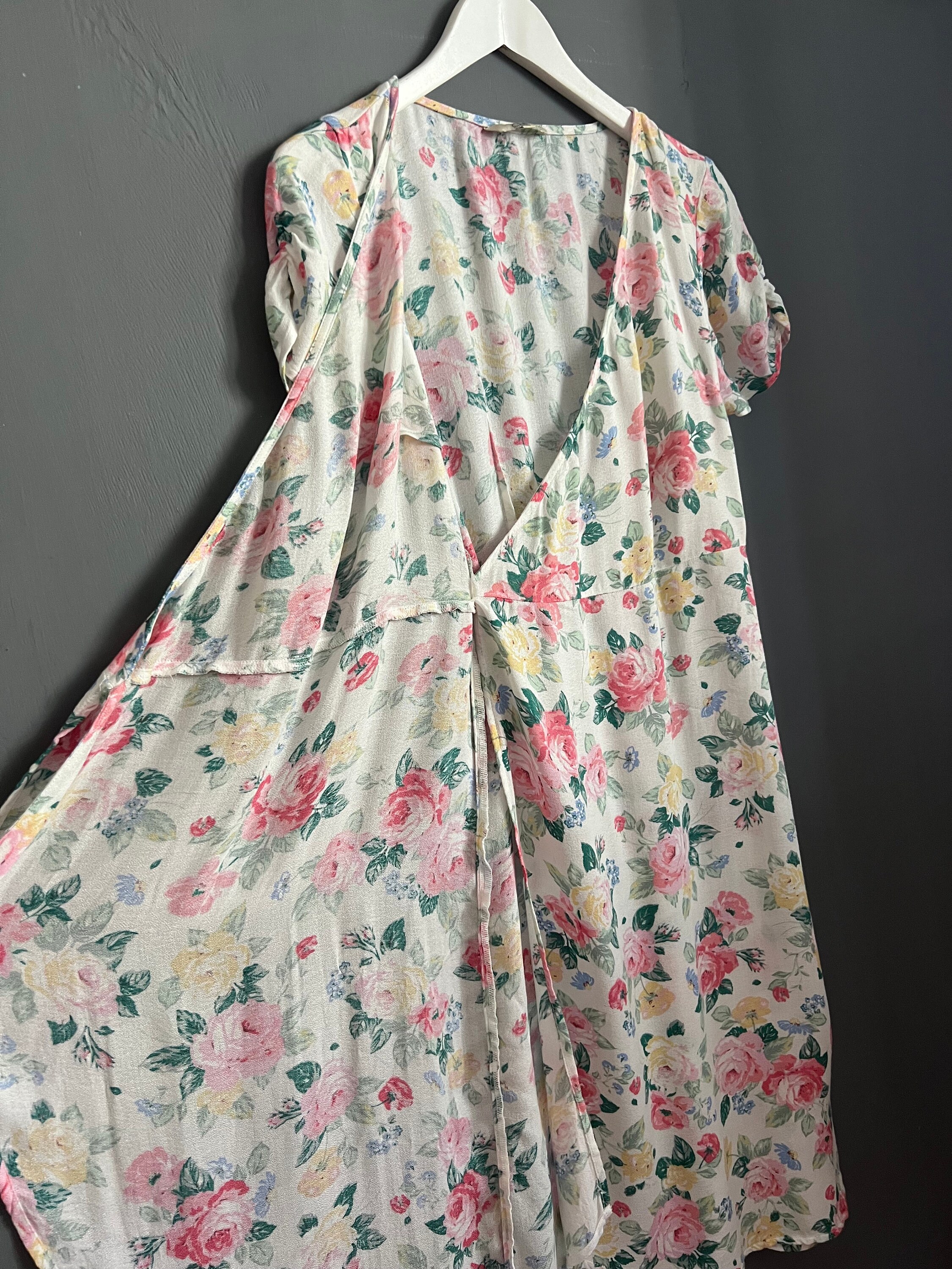 Vtg Clockhouse Wrap Dress Watercolor Pink Blue Green Yellow White All ...