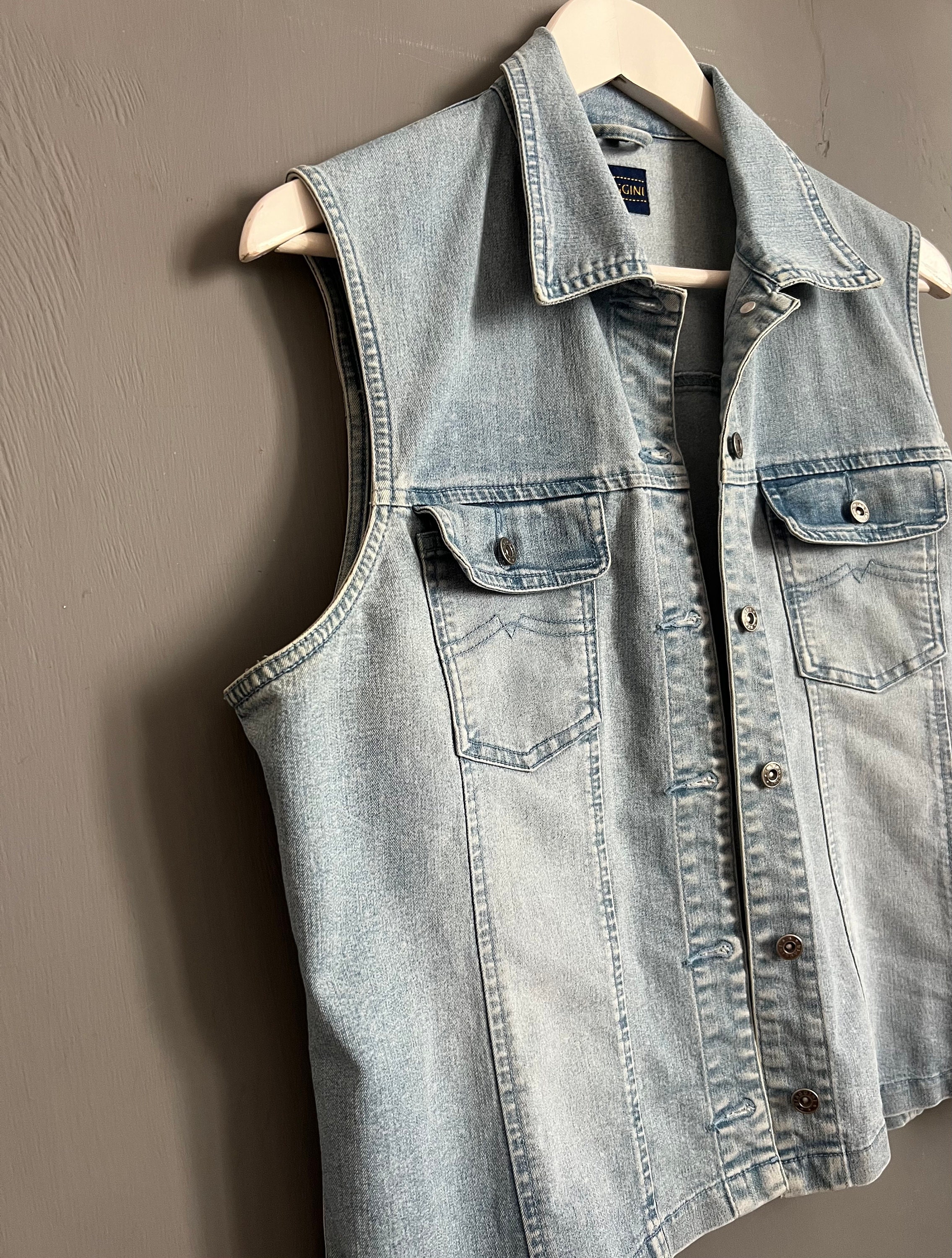 Vintage Biaggini Women’s Denim Vest Light Washed Baby Blue Cotton Blend ...