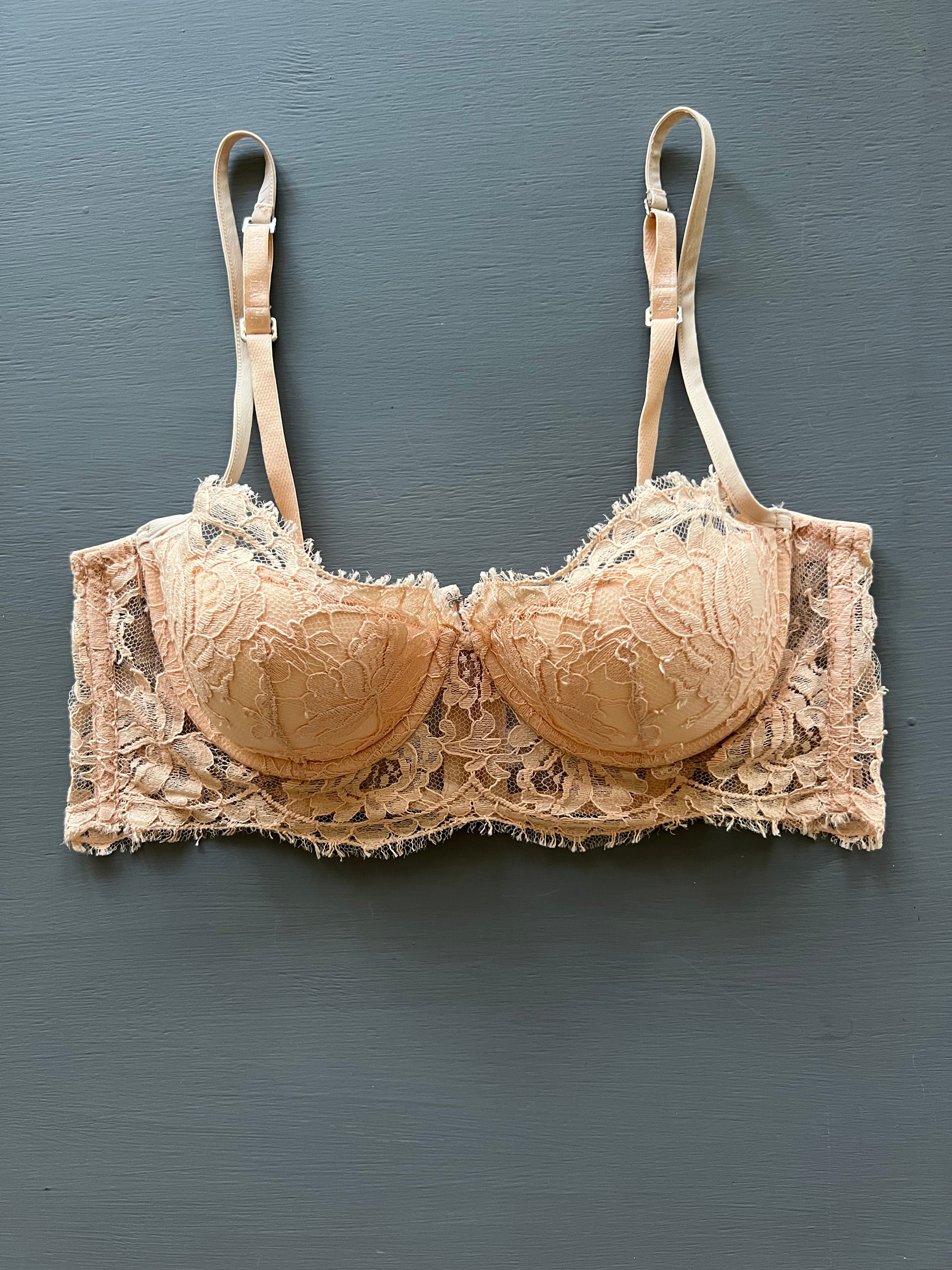 Vintage La Perla Mesh Lace Balcony Bra, Beige Half Cup Bralette, Floral ...