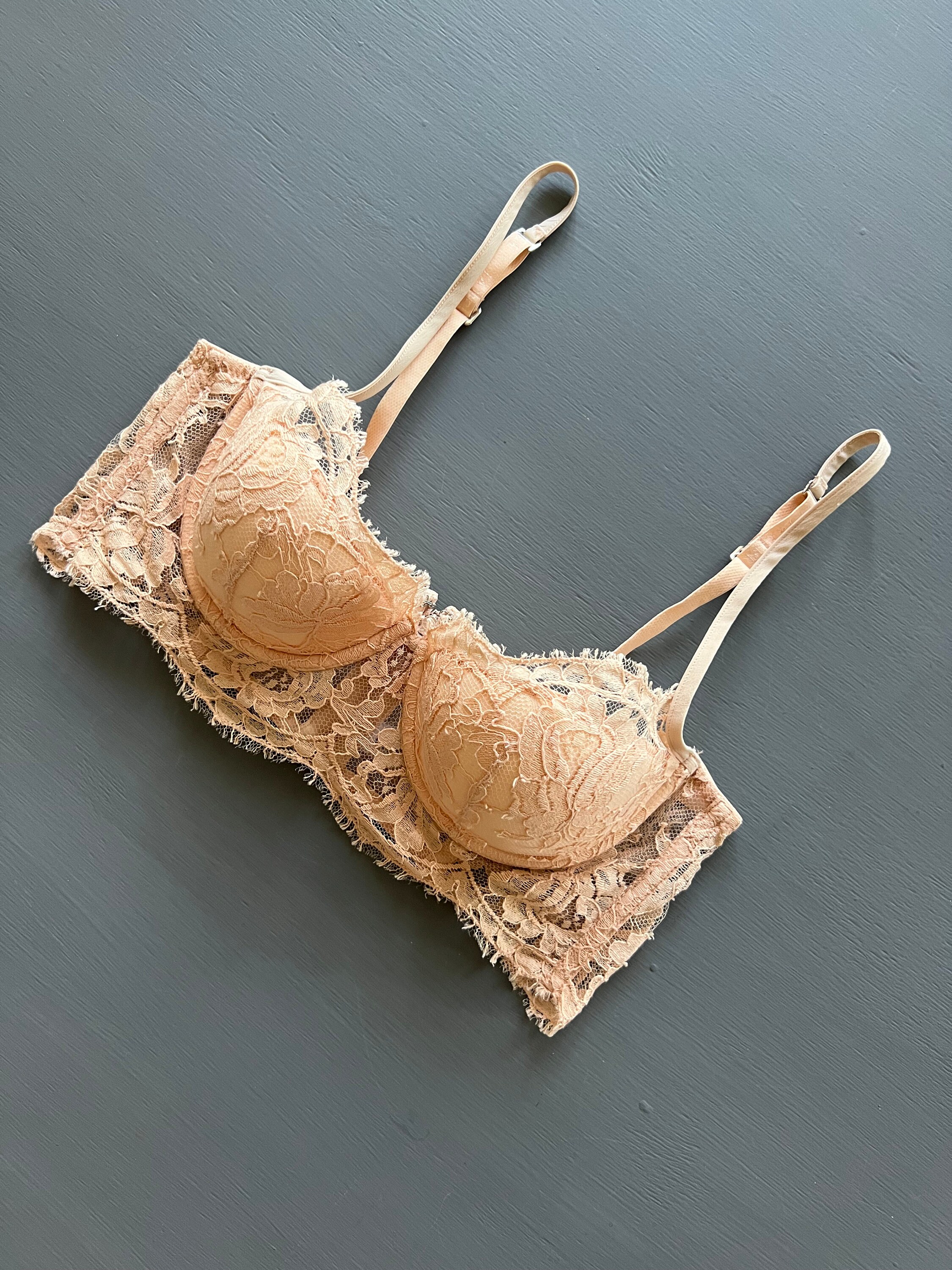 Vintage La Perla Mesh Lace Balcony Bra, Beige Half Cup Bralette, Floral ...