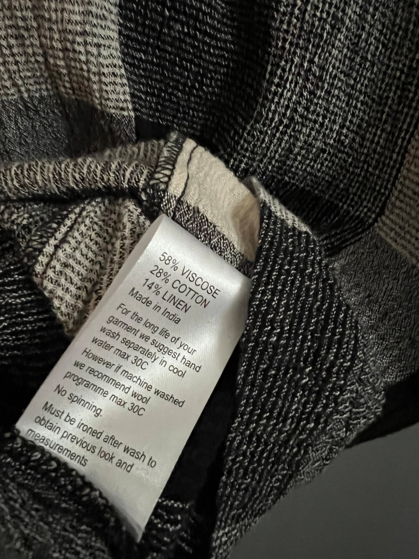 Vintage Masai Dress Linen Blend Plaid Gray Tunic Deep-v 3/4 Sleeve Side ...