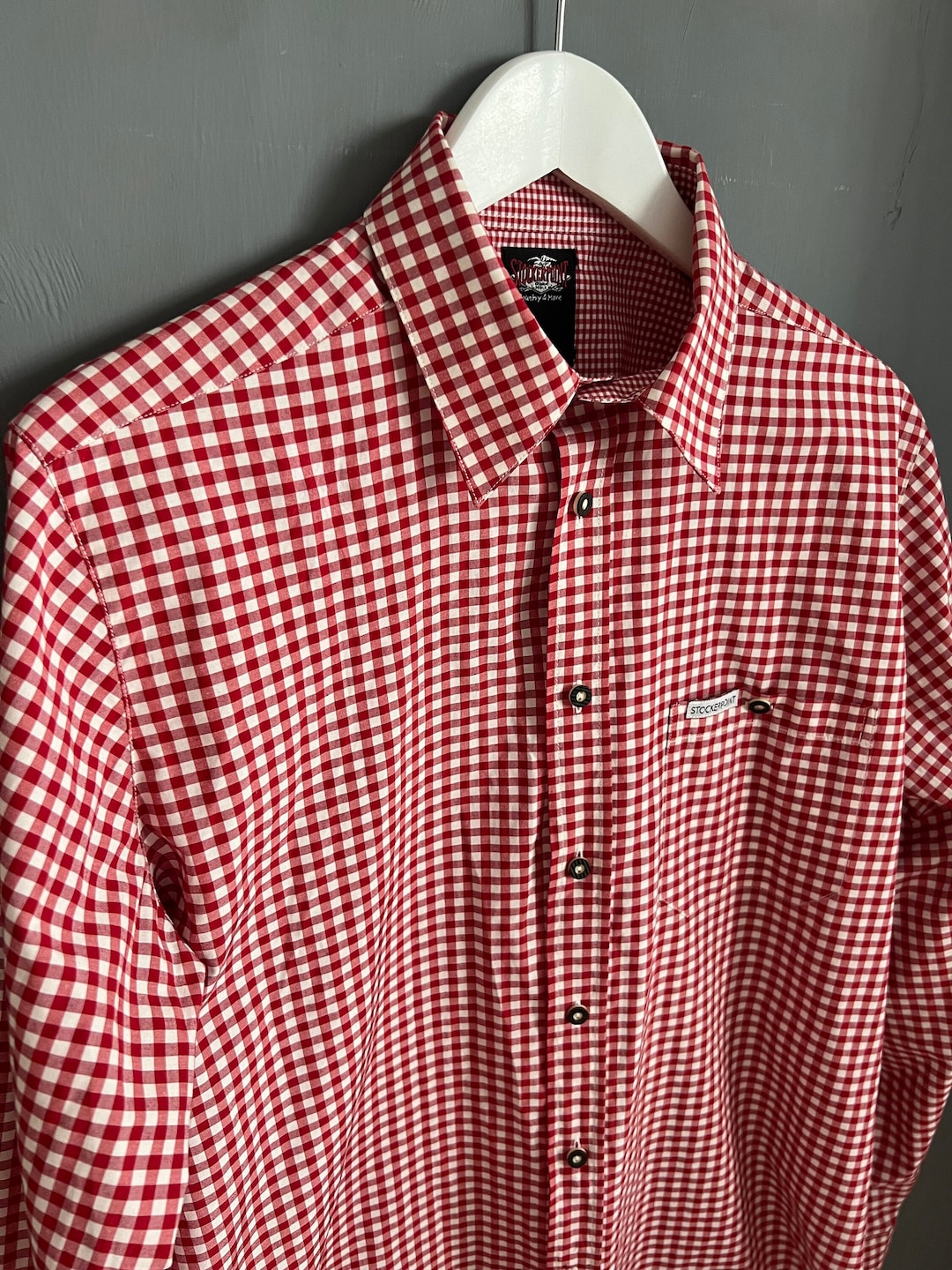 Vtg Stockerpoint Trachten Shirt, Red and White Gingham Checkered Plaid ...