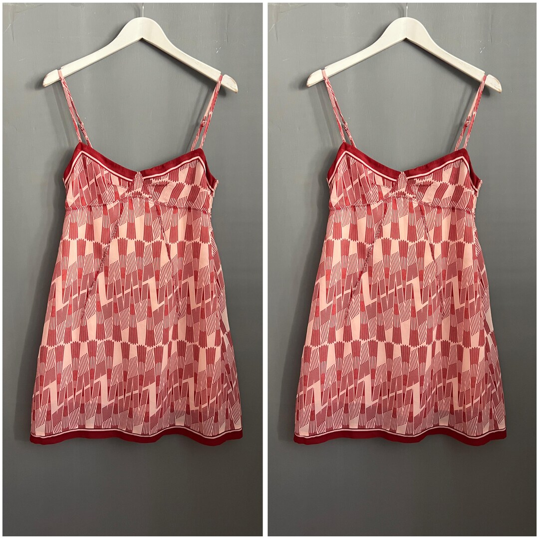 Vtg H&M Sweet Sleep Mini Dress Red Pink Polyester Adjustable Spaghetti ...