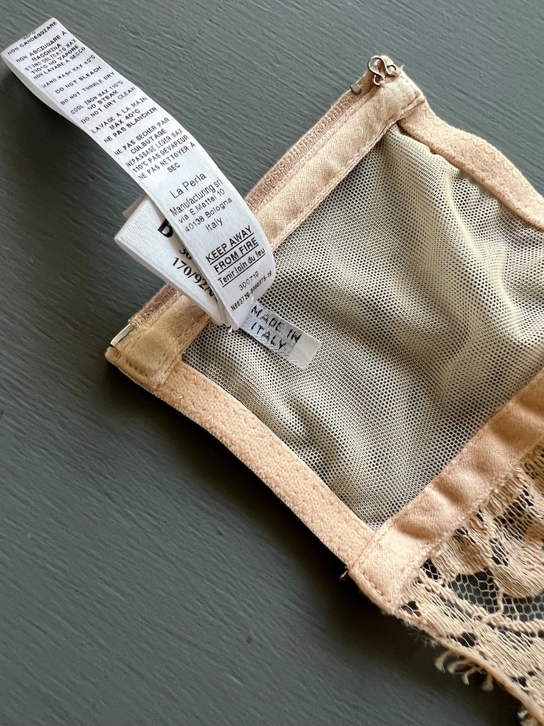 Vintage La Perla Mesh Lace Balcony Bra, Beige Half Cup Bralette, Floral ...