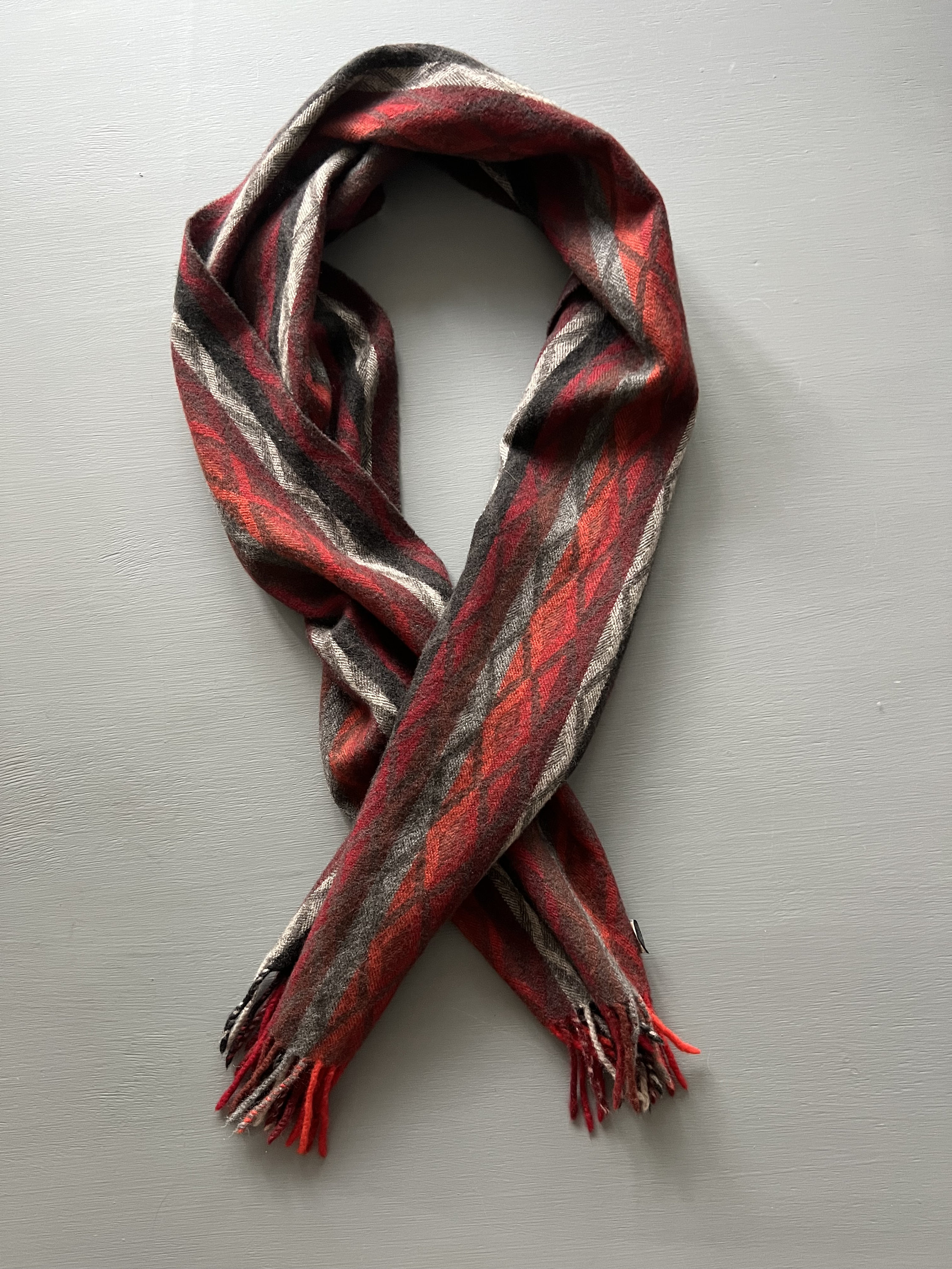 Vintage Made in Germany Pure New Wool Scarf, Geometric Print Red Black ...