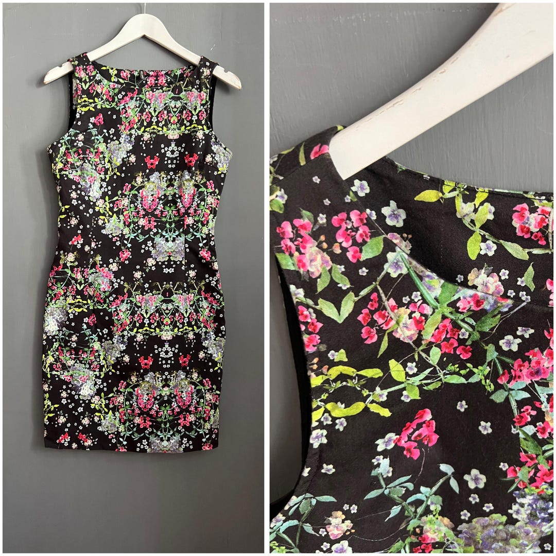 Vtg Naf Naf Sweet Cocktail Mini Dress Graphite Gray Pink Green Blue ...