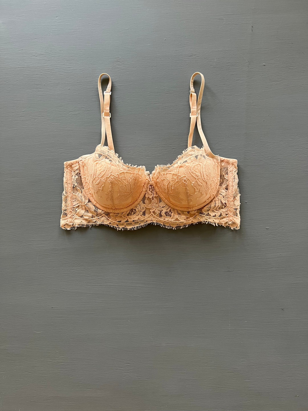 Vintage La Perla Mesh Lace Balcony Bra, Beige Half Cup Bralette, Floral ...