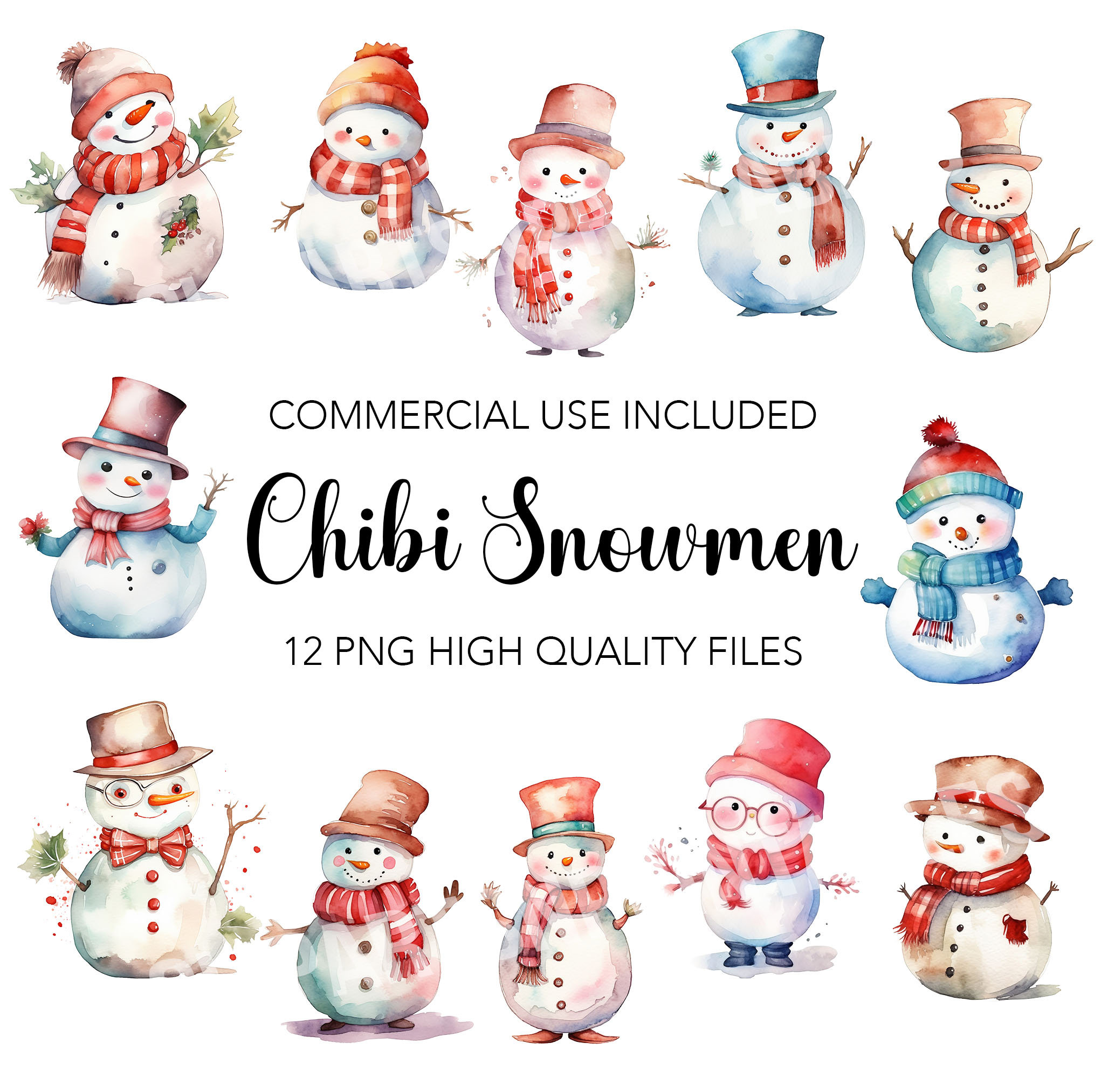 Chibi Snowmen Clipart - 12 High Quality Transparent Background Pngs ...