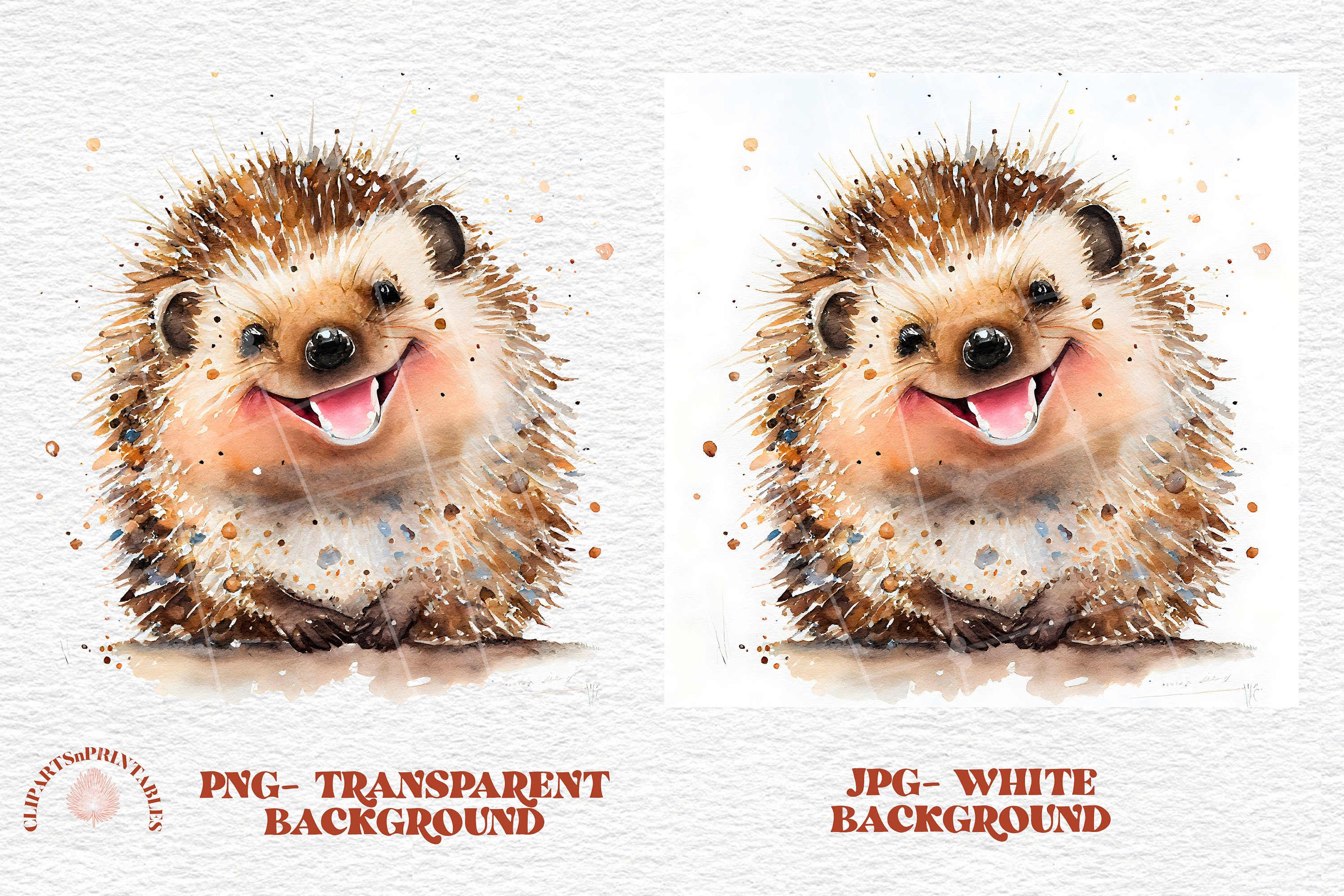 Cute Hedgehogs Smiling Clipart, JPG and PNG Files for Digital Download ...