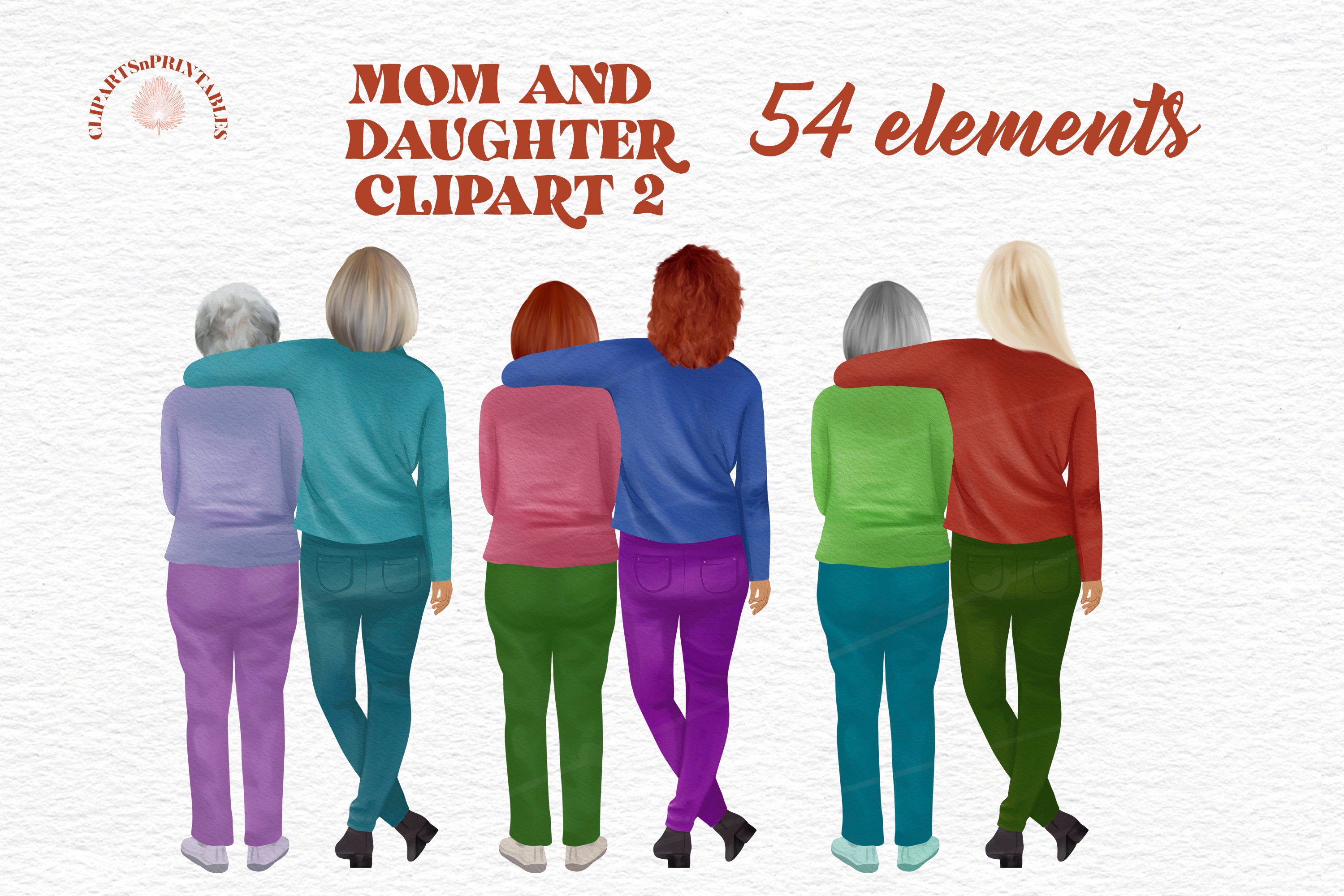 Senior Mom and Daughter Clipart 2- Commercial License Family Portrait ...