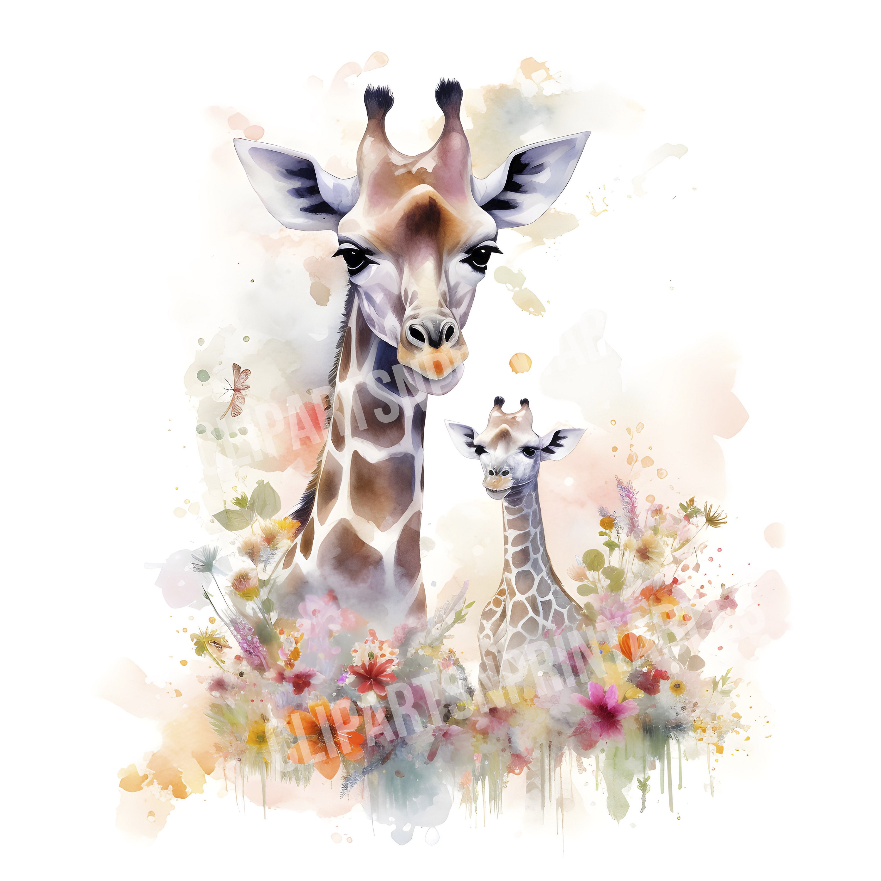 Cute Baby Giraffe and Mama Clipart 12 Jpgs for Digital - Etsy
