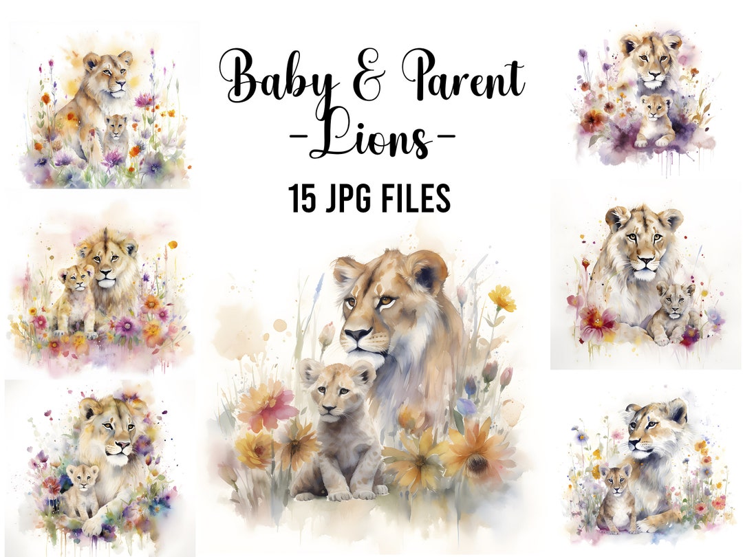 Cute Baby Lion and Mama Clipart, 15 Jpgs for Digital Download, Lions ...