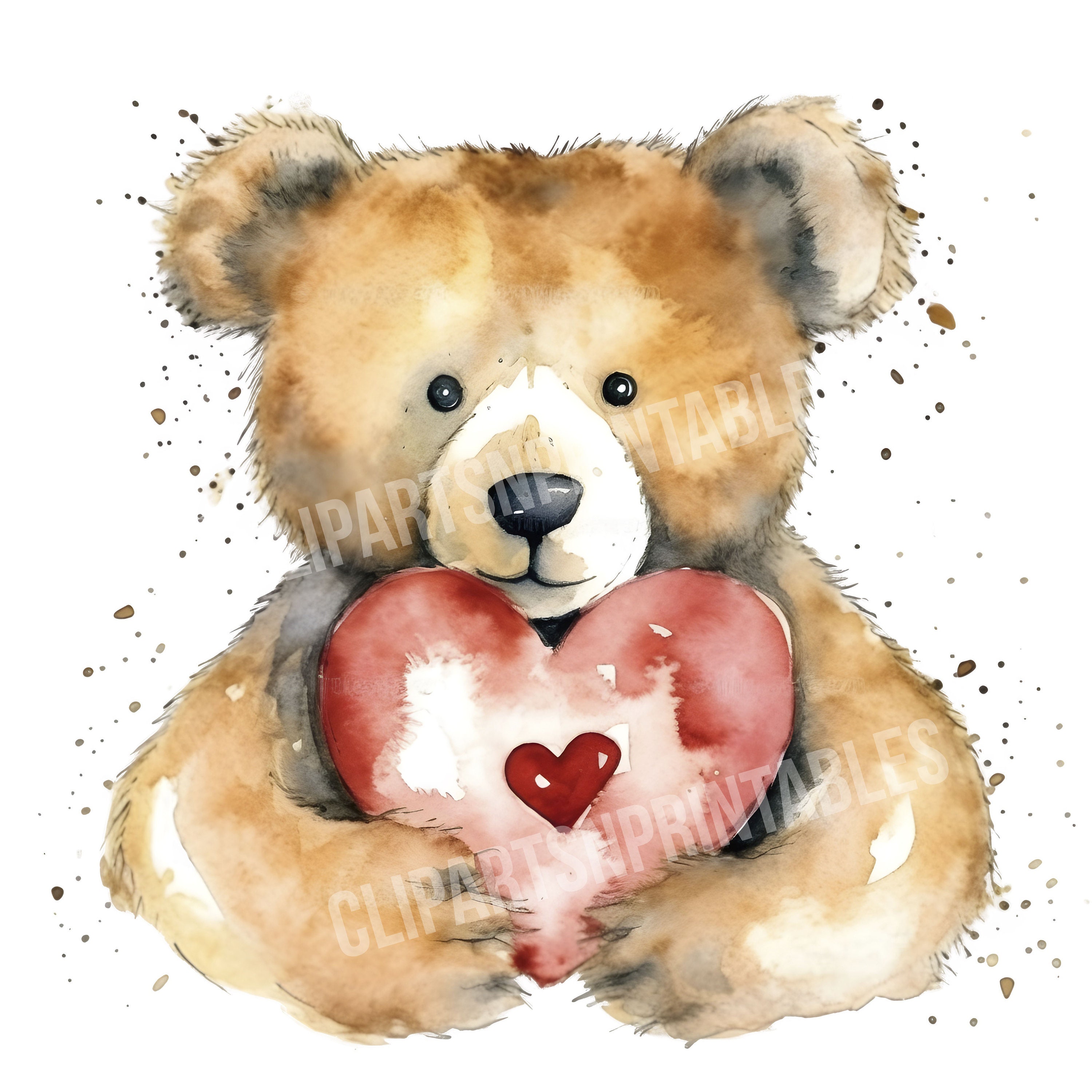 Cute Teddy Bears Watercolor Clipart, 12 Pngs and Jpgs and for Digital ...