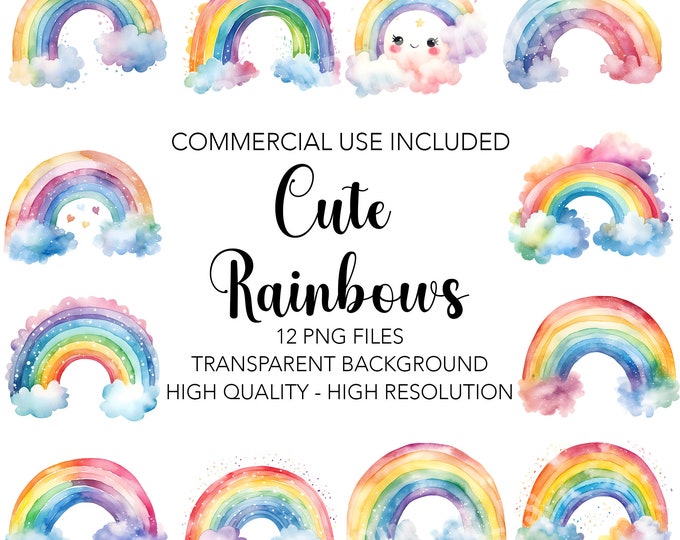 Boho Rainbows Clip Art Set | Cute Digital Images | for Scrapbooks, Card ...