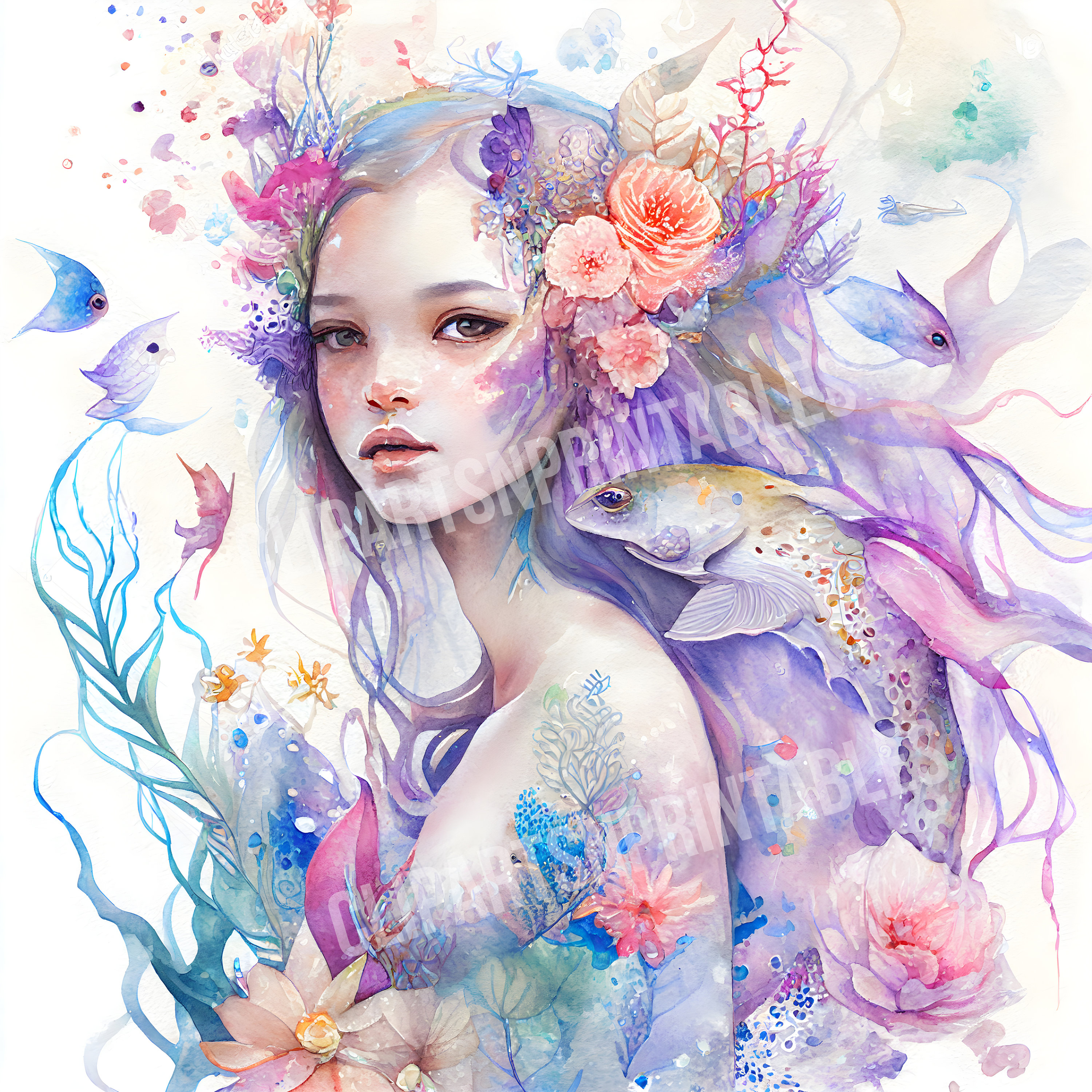 Mermaids Watercolor Clipart, JPG for Digital Download, Card Making ...