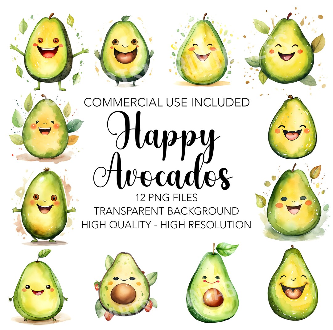 Happy Avocados Clipart, 12 High Quality Transparent Background Pngs ...