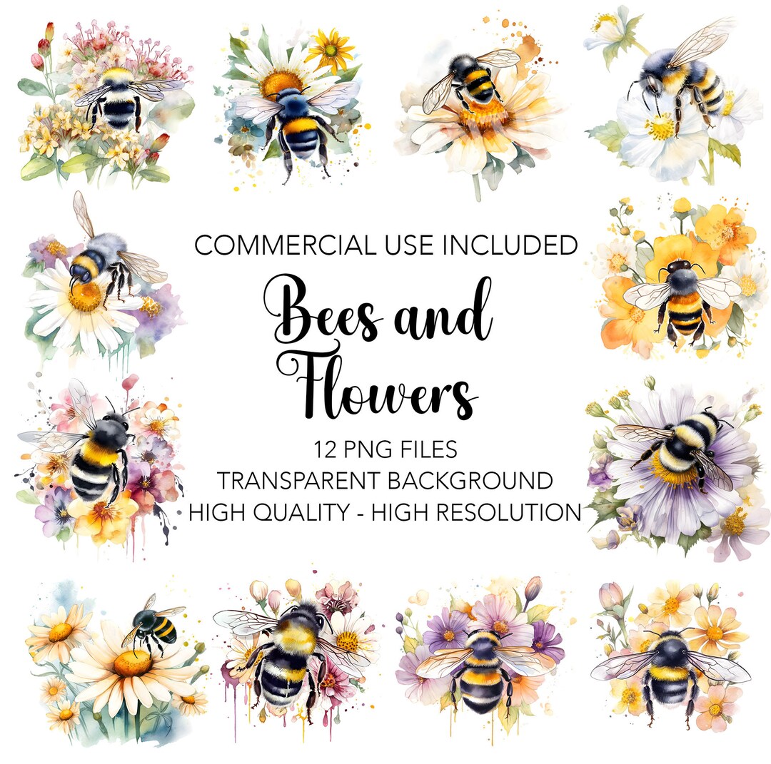 Bees and Flowers Clipart - 12 High Quality Transparent Background Pngs ...