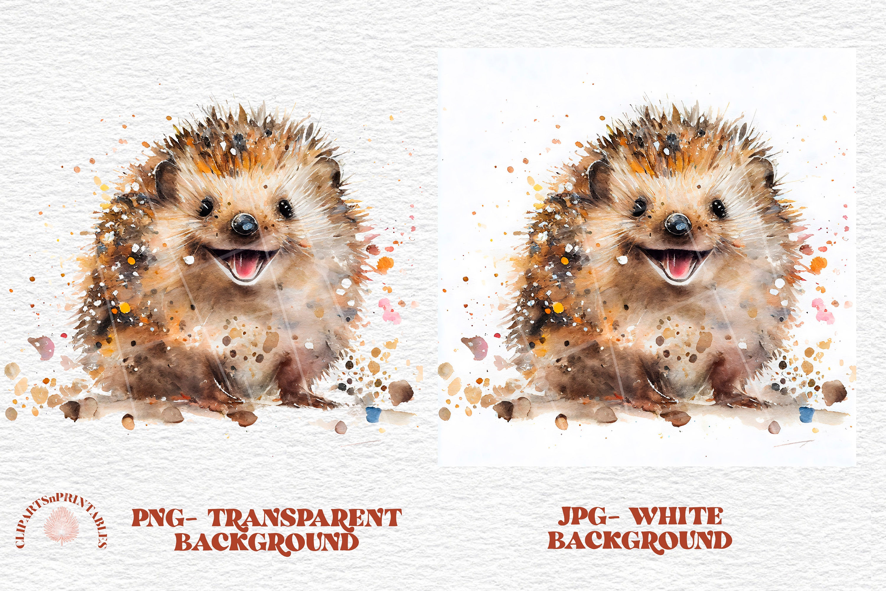 Cute Hedgehogs Smiling Clipart, JPG and PNG Files for Digital Download ...