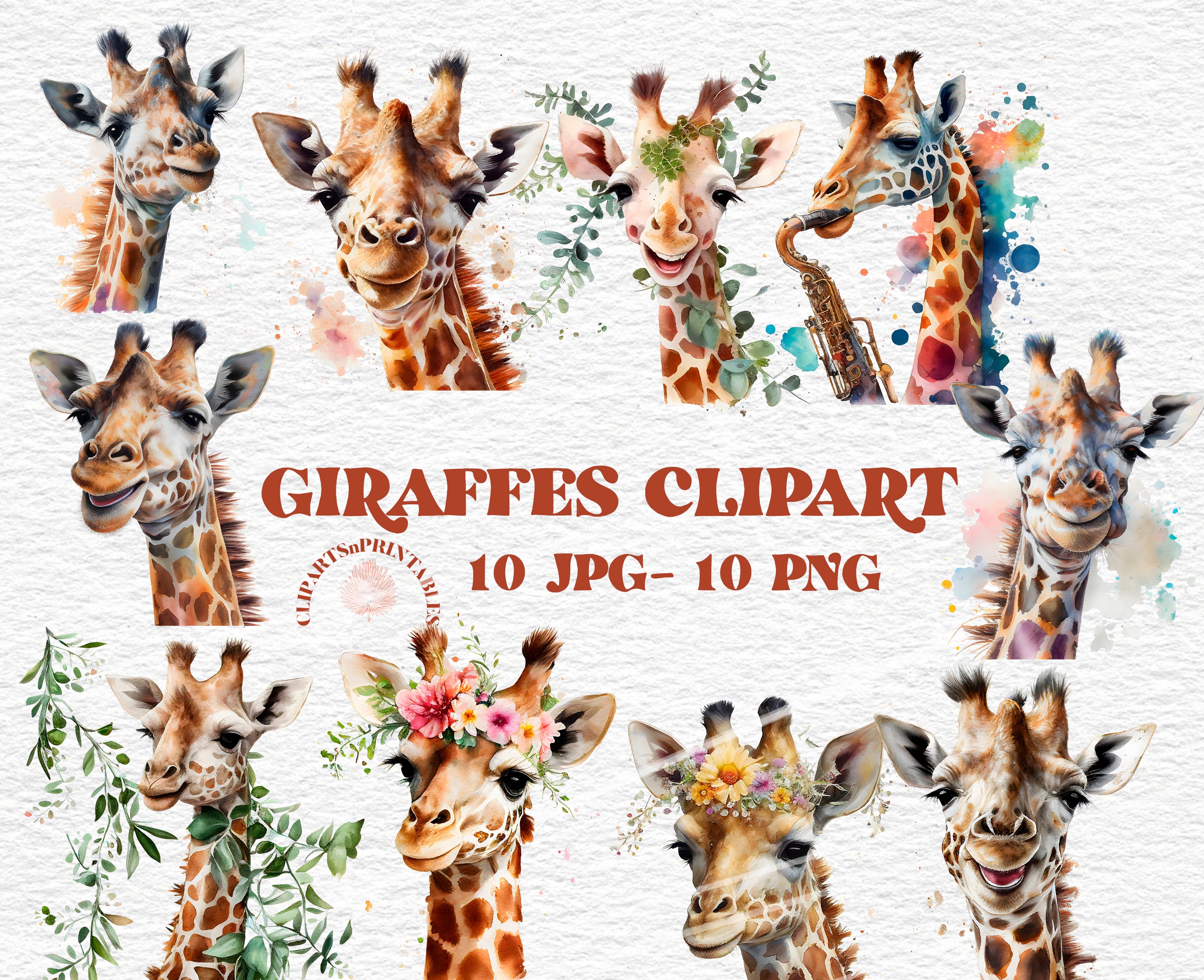 Cute Giraffes Clipart, JPG and PNG Files for Digital Download, Card ...
