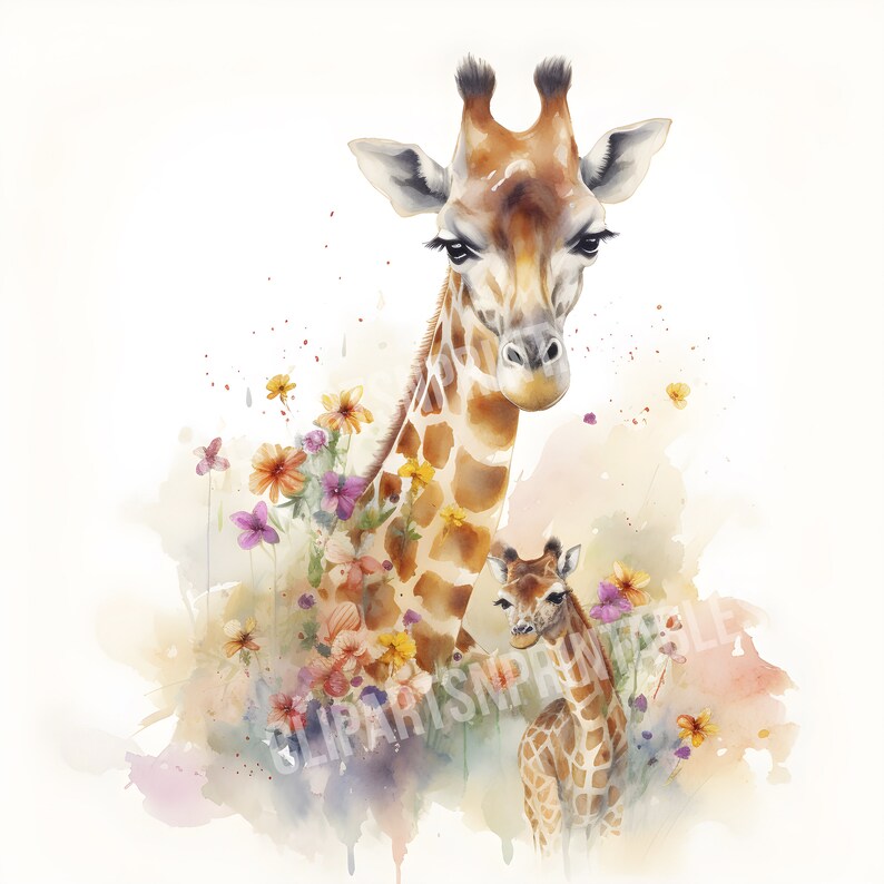 Cute Baby Giraffe and Mama Clipart, 12 Jpgs for Digital Download ...