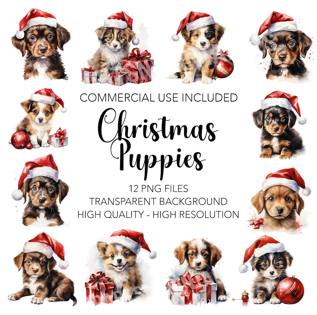 Christmas Puppies Clipart - 12 High Quality Transparent Background Dog ...