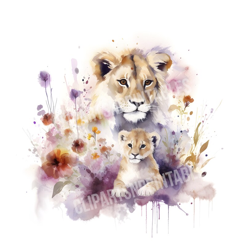 Cute Baby Lion and Mama Clipart, 15 Jpgs for Digital Download, Lions ...