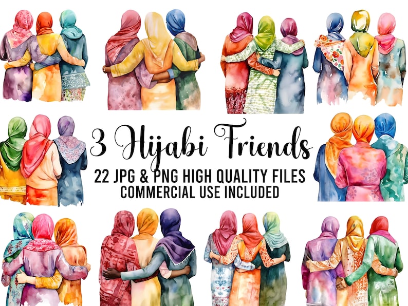3 Hijabi Friends Clipart, 22 Pngs and Jpgs and for Digital Download ...