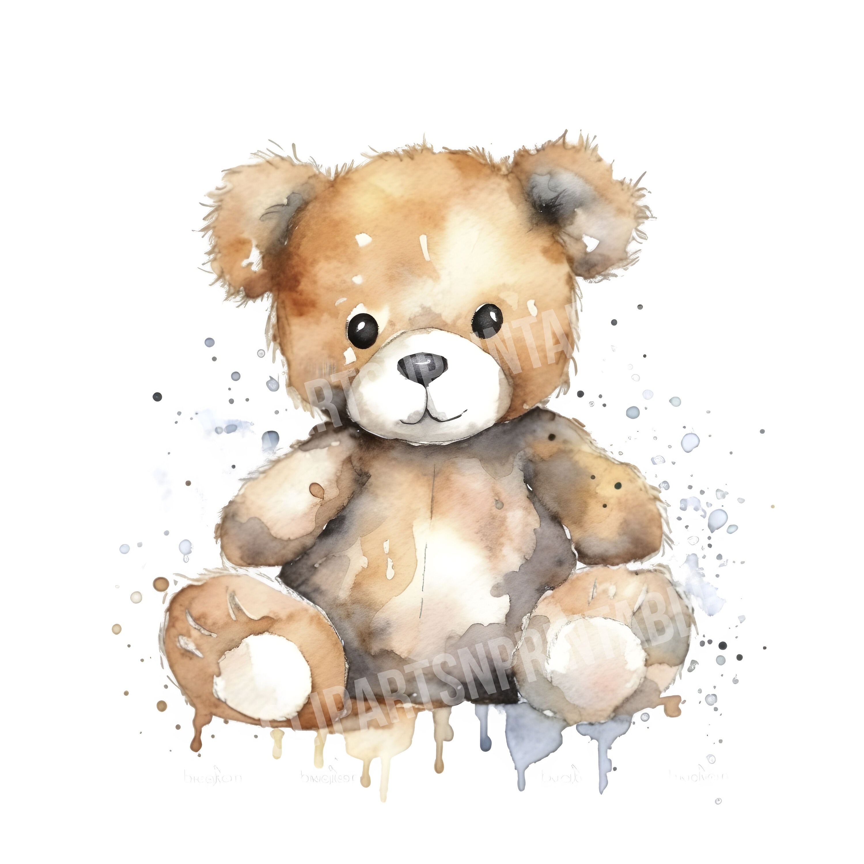 Cute Teddy Bears Watercolor Clipart, 12 Pngs and Jpgs and for Digital ...