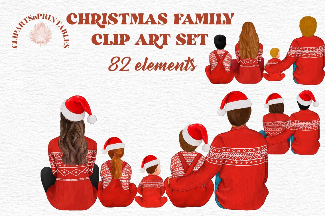 Christmas Family Clipart - Commercial License Family Portrait Clip Art ...