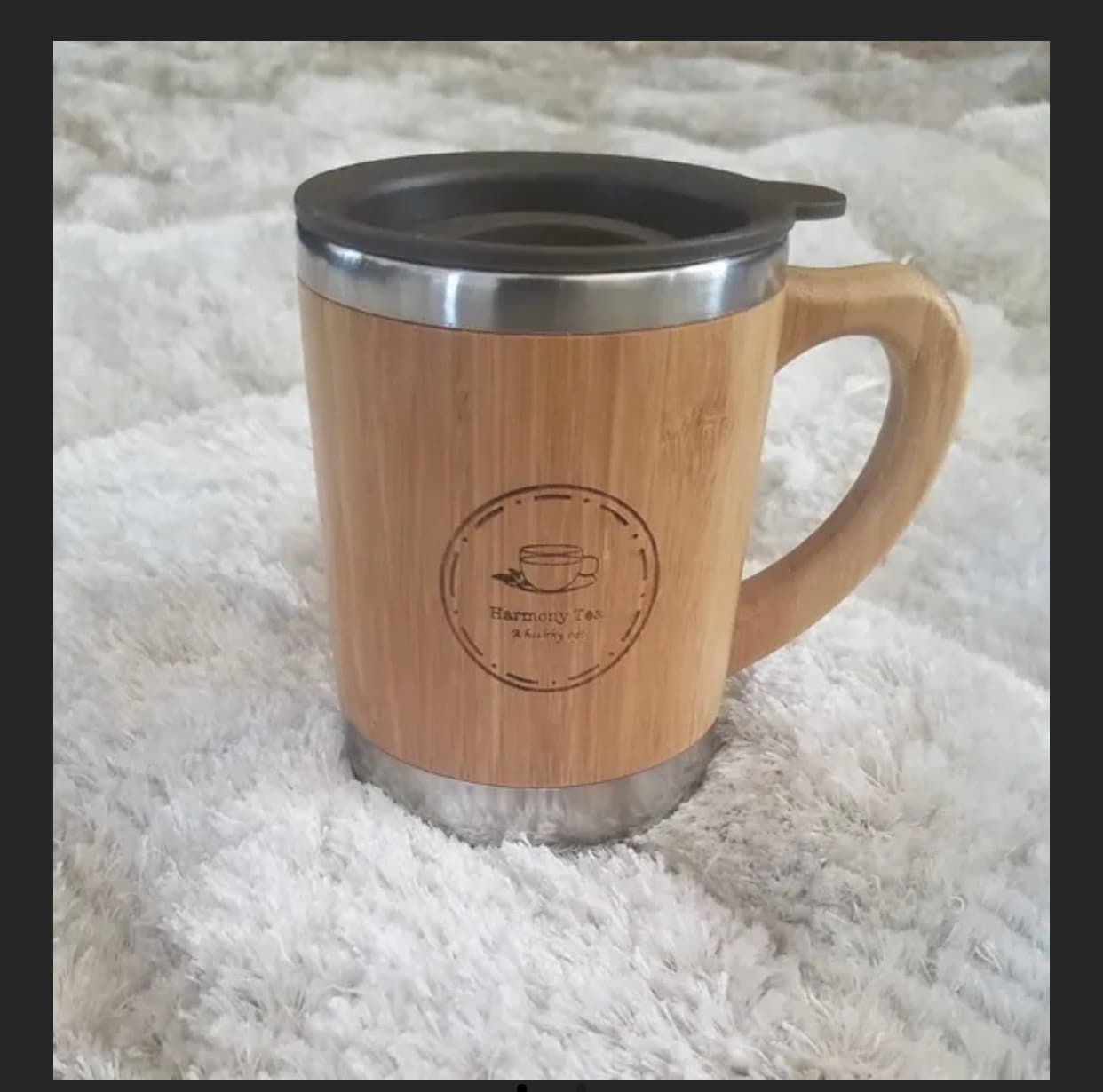 Stainless Steel Bamboo Mug With Lid and Handle Natural Wooden Light ...