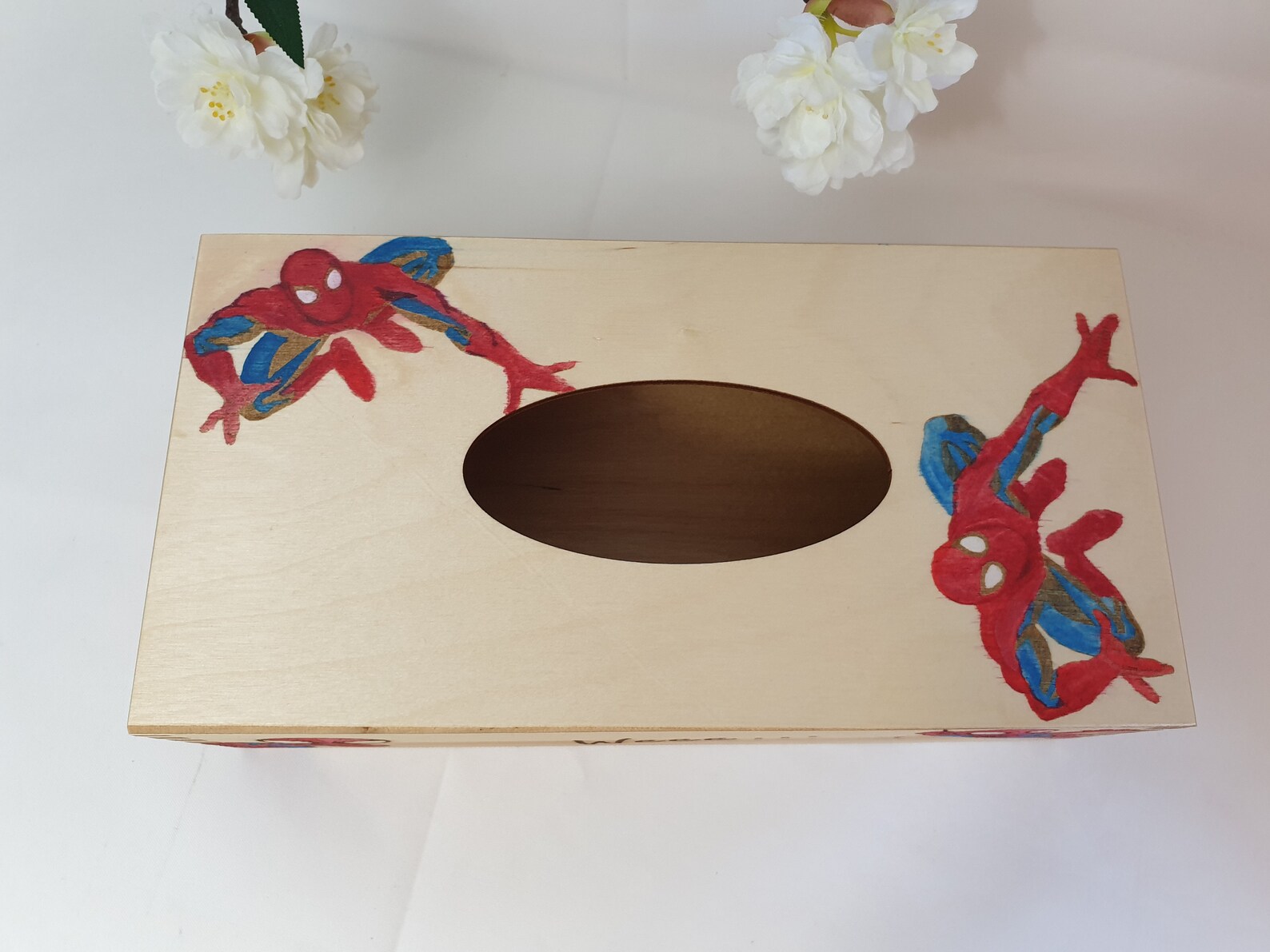 Spiderman Tissue Box, Hand Decorated, Pine Wood , Pyrography Decoration ...