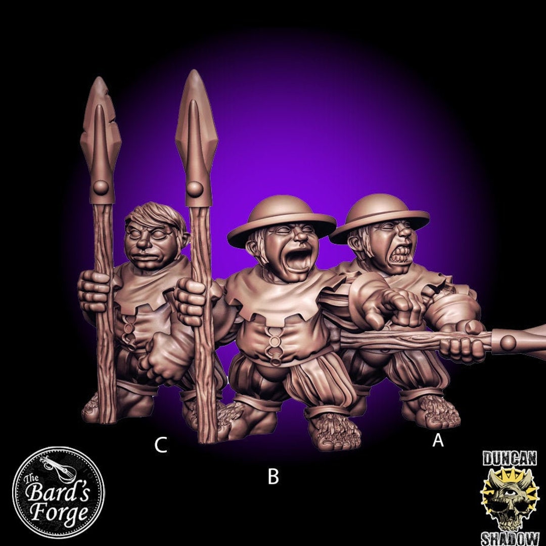Halfling Spear Warriors Miniature 3D Resin Printed 28-32mm Tabletop ...