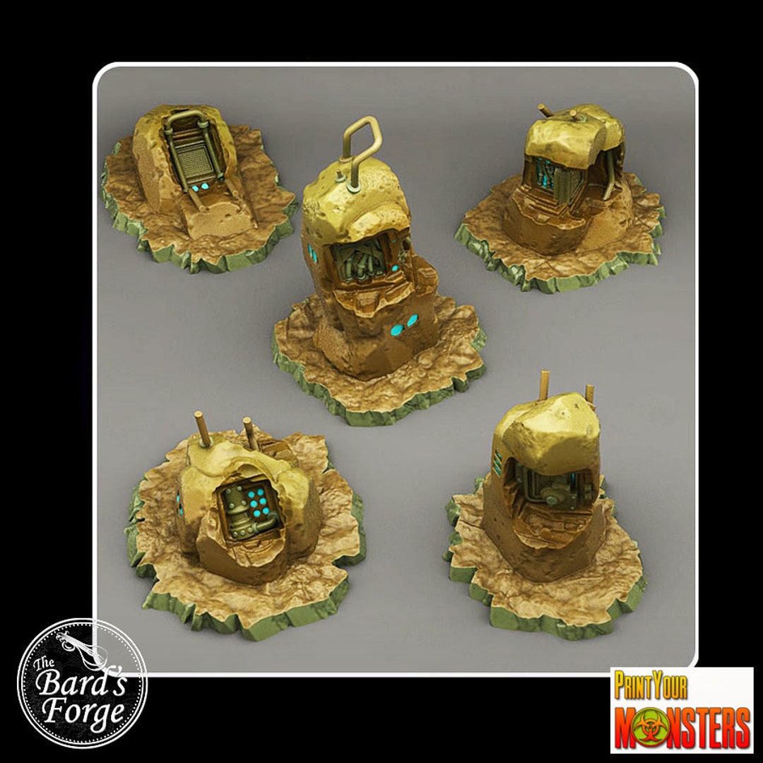 5pc Set Sci Fi Cyber Tech Stones 3D RESIN Printed 28-32mm Tabletop ...