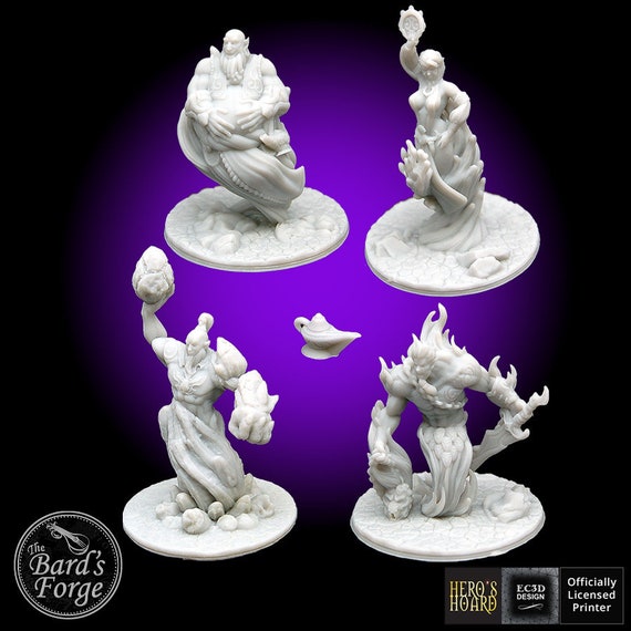 4pc Set Elemental Djinn or Genie with Lamp Mini 3D RESIN | Etsy